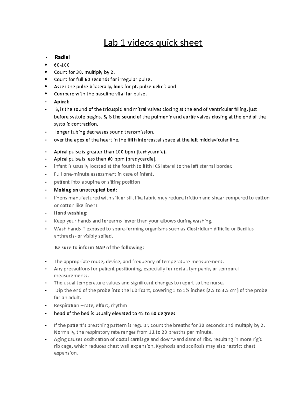 Quick sheets Foundations - Lab 1 videos quick sheet - Radial 60- Count ...