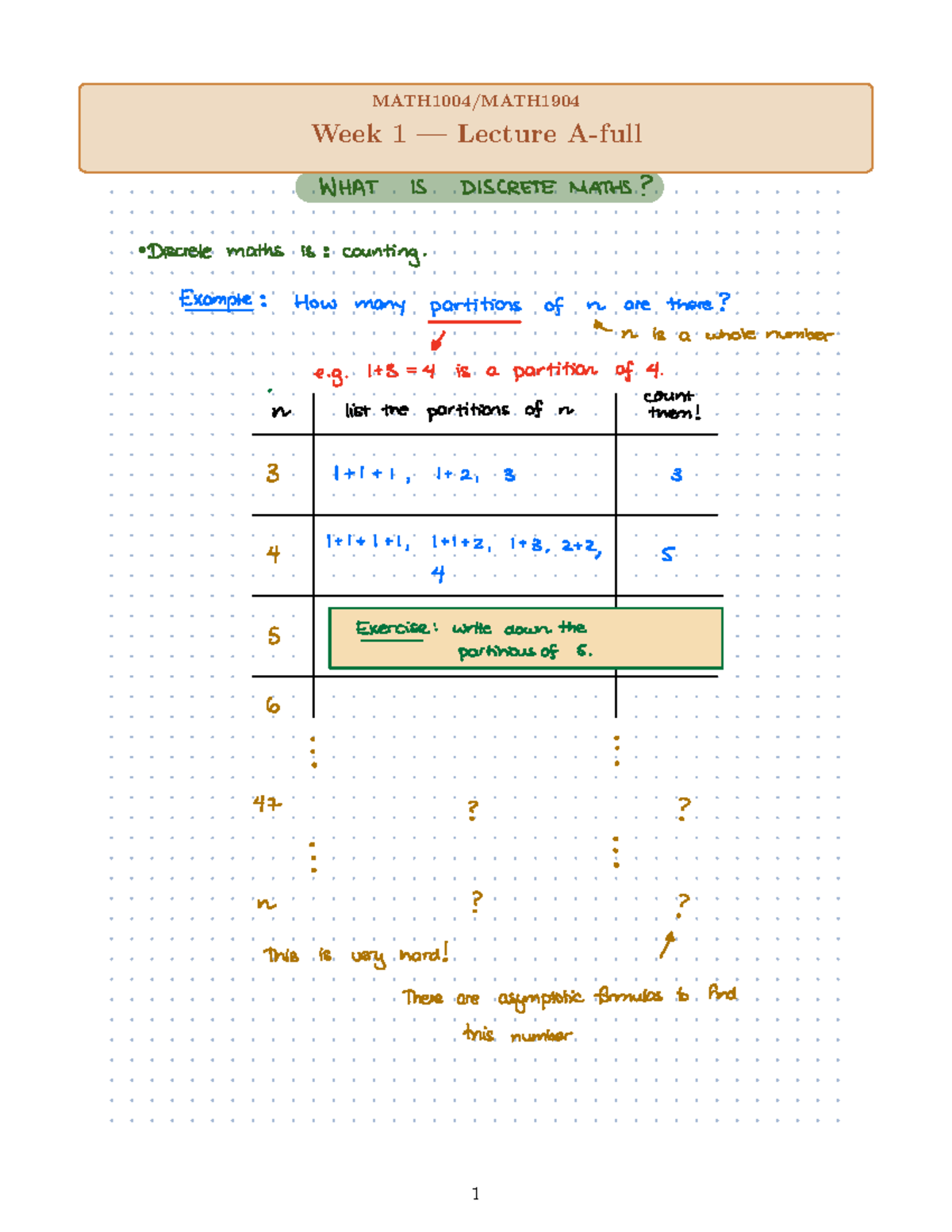 Lesson 01 A full - Lecture notes 1 - MATH1004 - MATH1004/MATH Week 1 ...