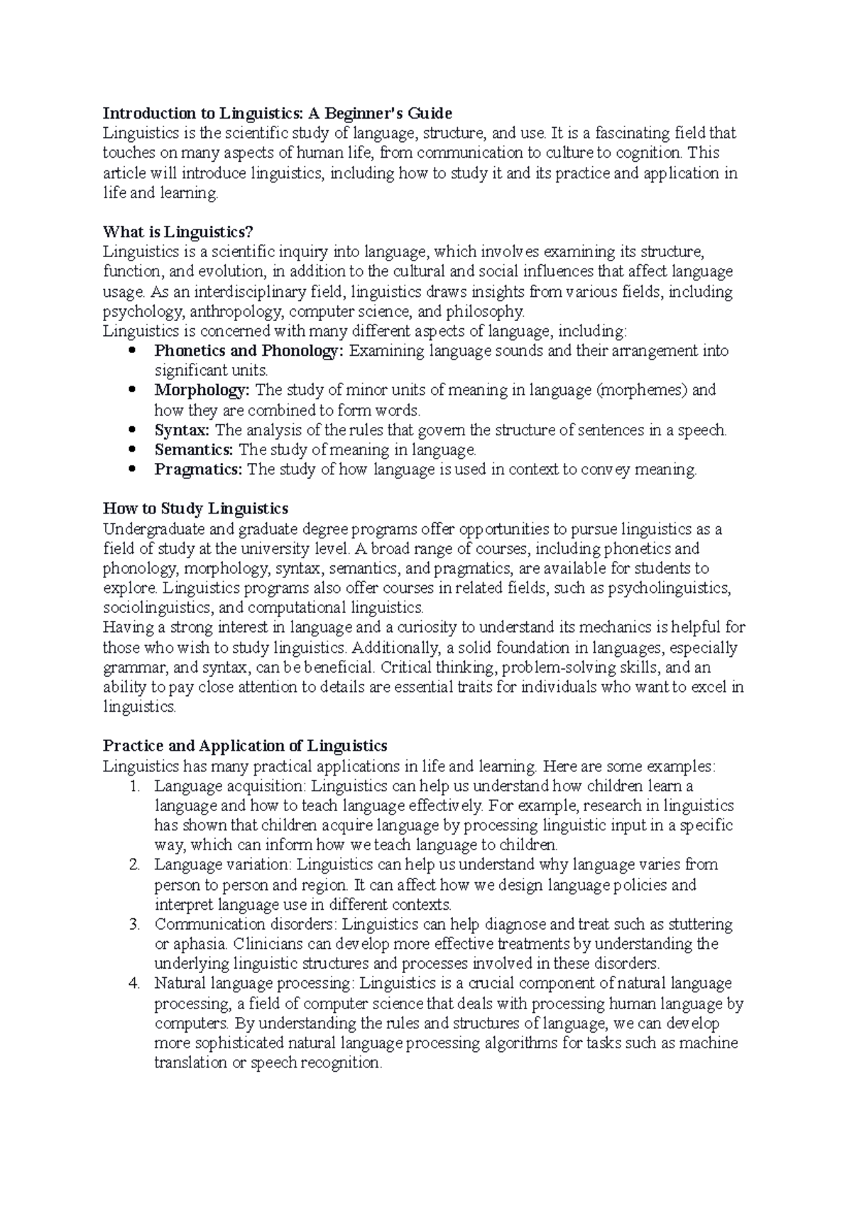 Introduction to Linguistics - It is a fascinating field that touches on ...