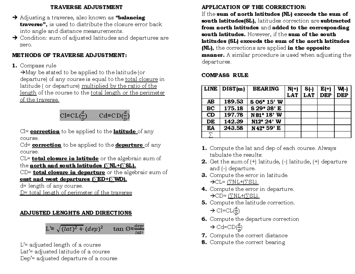 Traverse Adjustment - Might help you in your studies - TRAVERSE ADJUSTMENT Adjusting a traverse ...