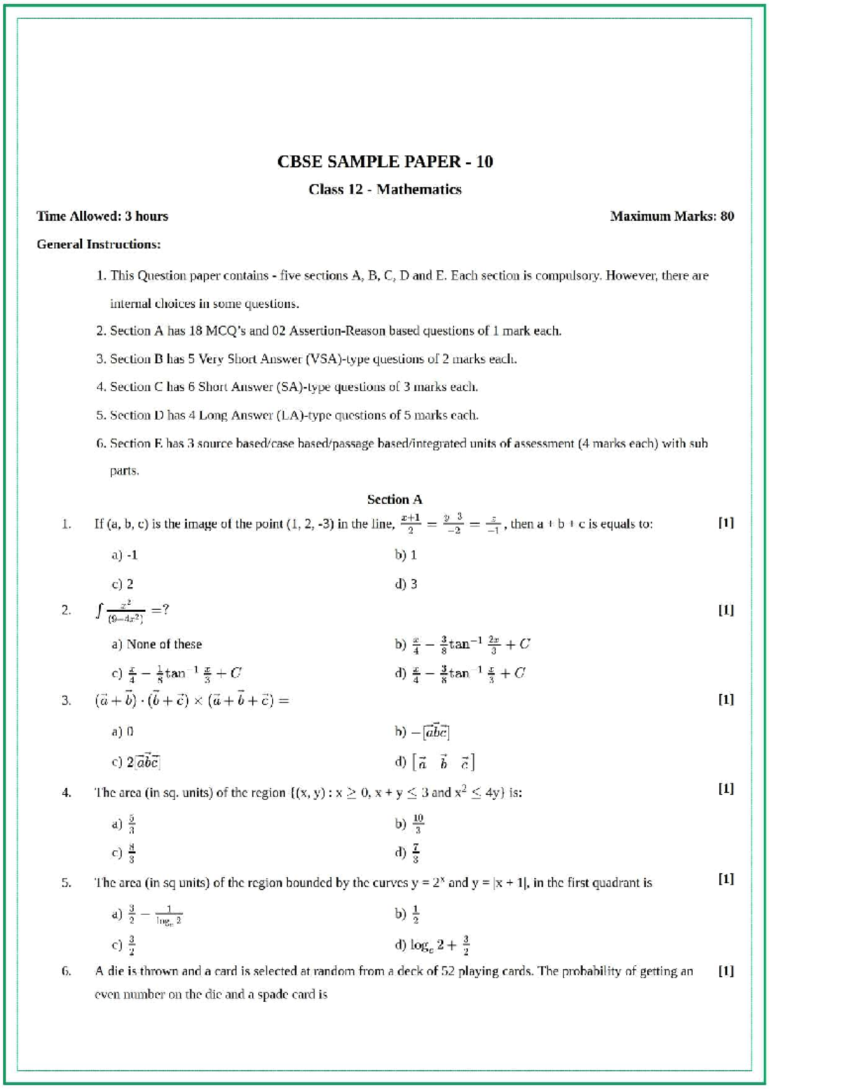 Sample Paper Maths 10 - Mathematics-I - Studocu