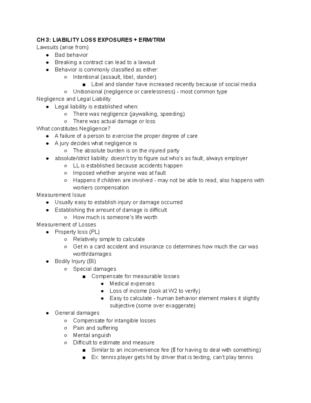 CH 3- Liability LOSS Exposures + ERM/TRM - CH 3: LIABILITY LOSS ...