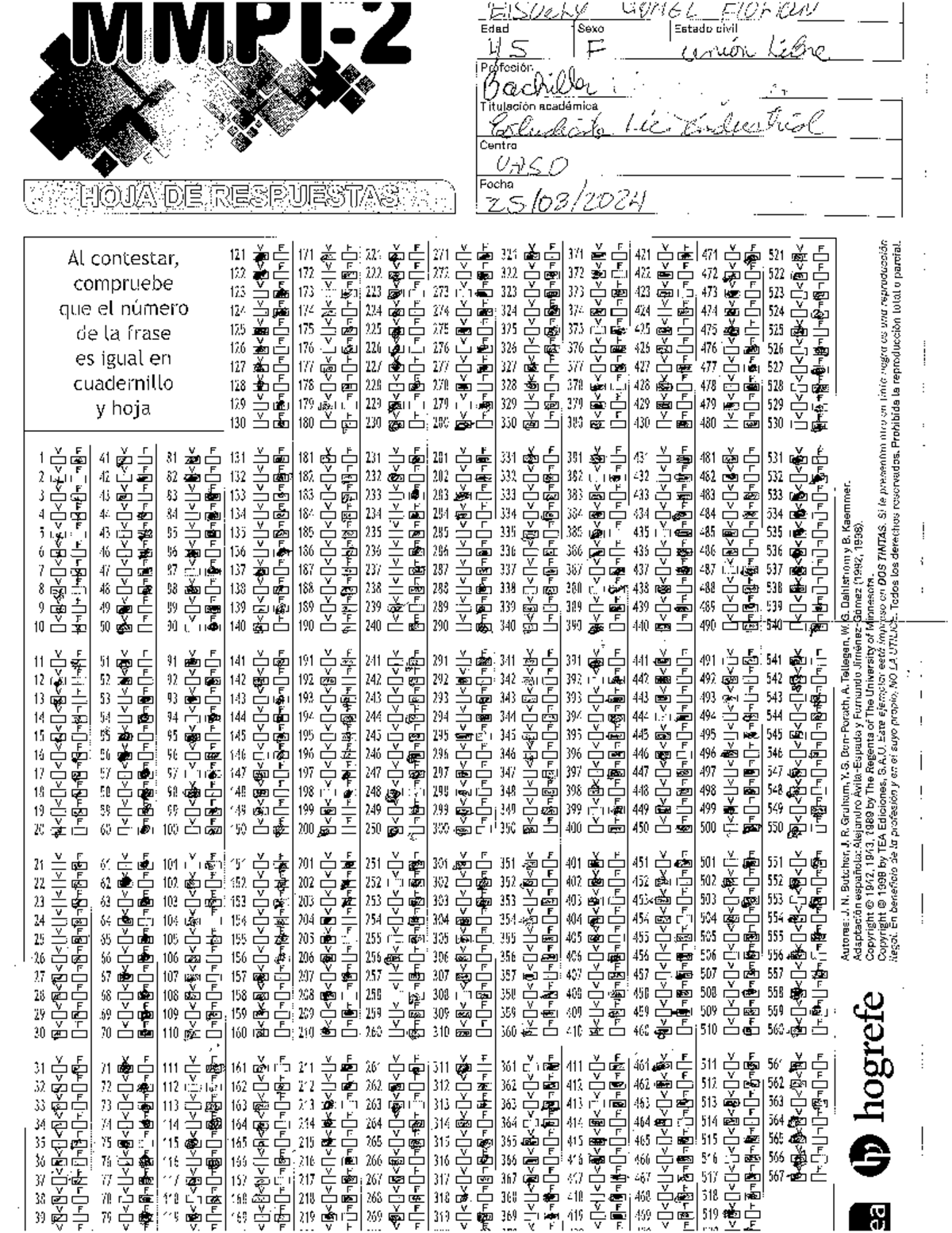 Informe mmpi - Teoría De Los Test - Studocu