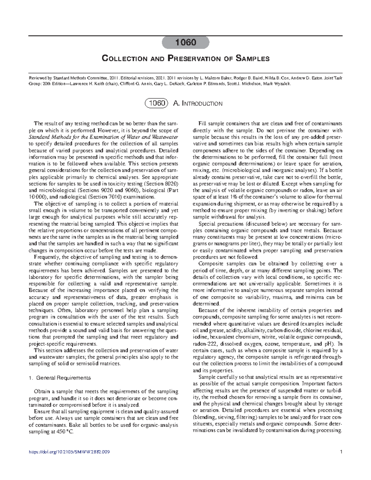 Collection and Preservation of Samples Smww 1060 - 1060 COLLECTION AND ...