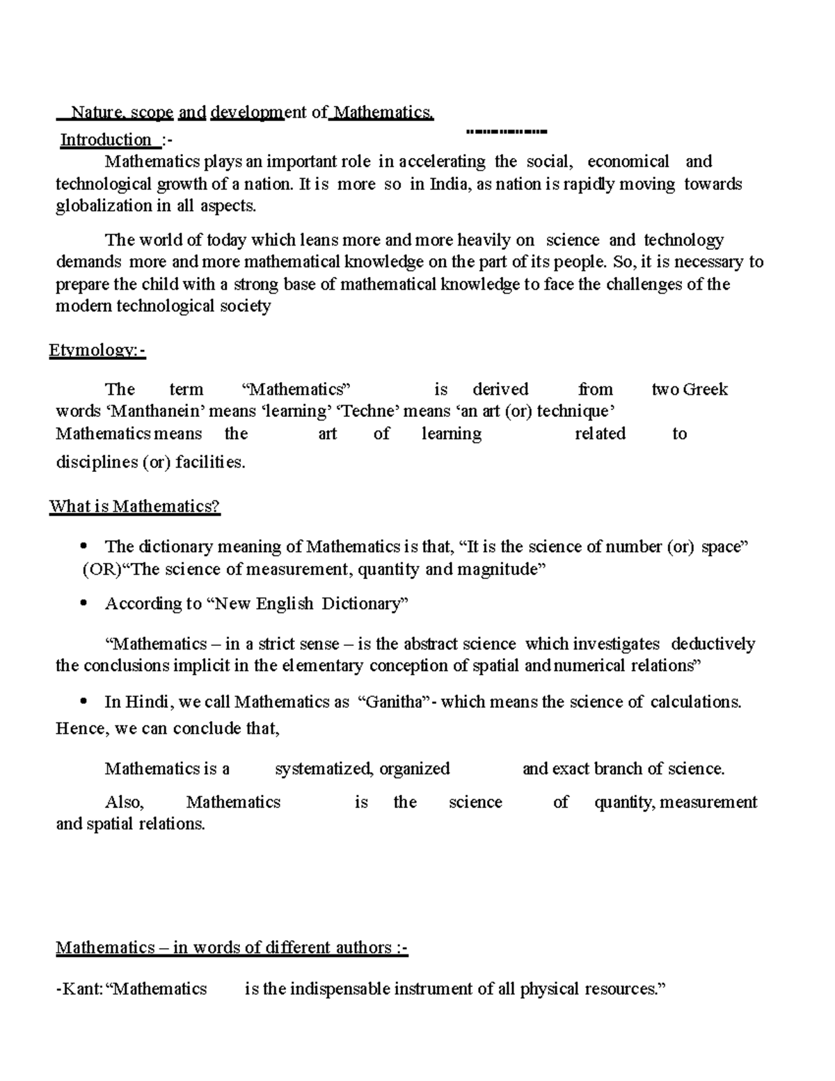Definitions of Mathematics-converted - Nature, scope and development of ...