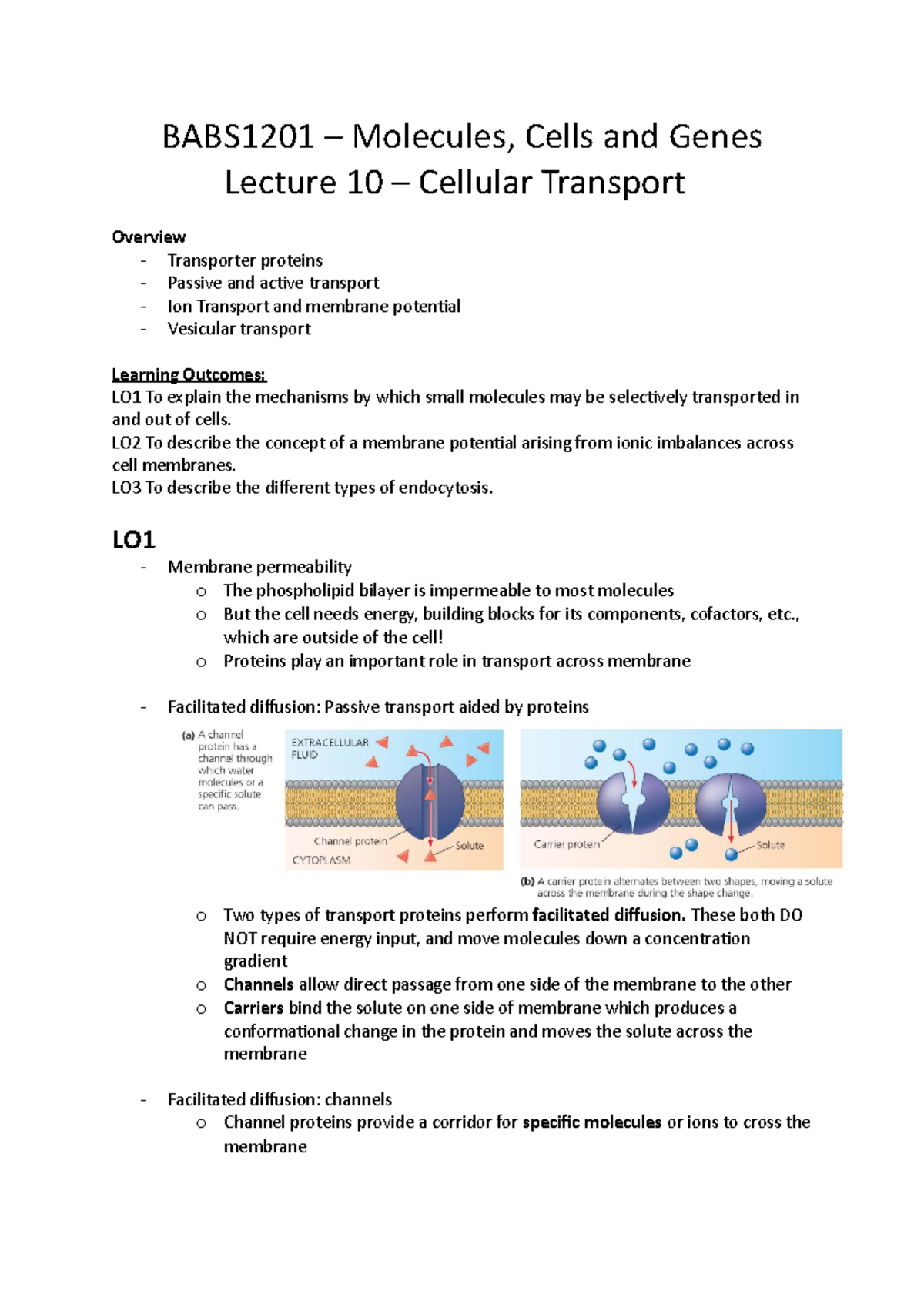 BABS1201 - Lecture 10 - BABS1201 – Molecules, Cells and Genes Lecture ...