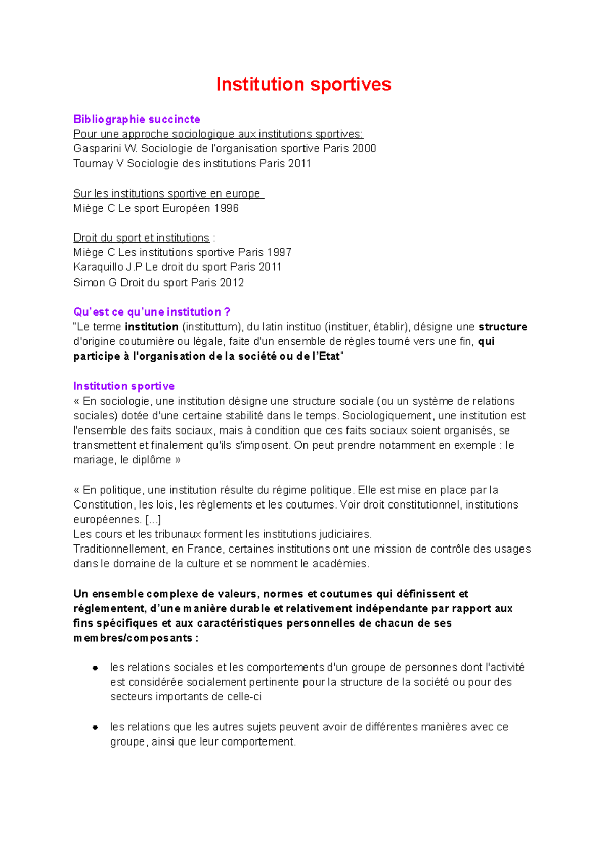 Chap 1 - je sais pas - Institution sportives ####### Bibliographie ...