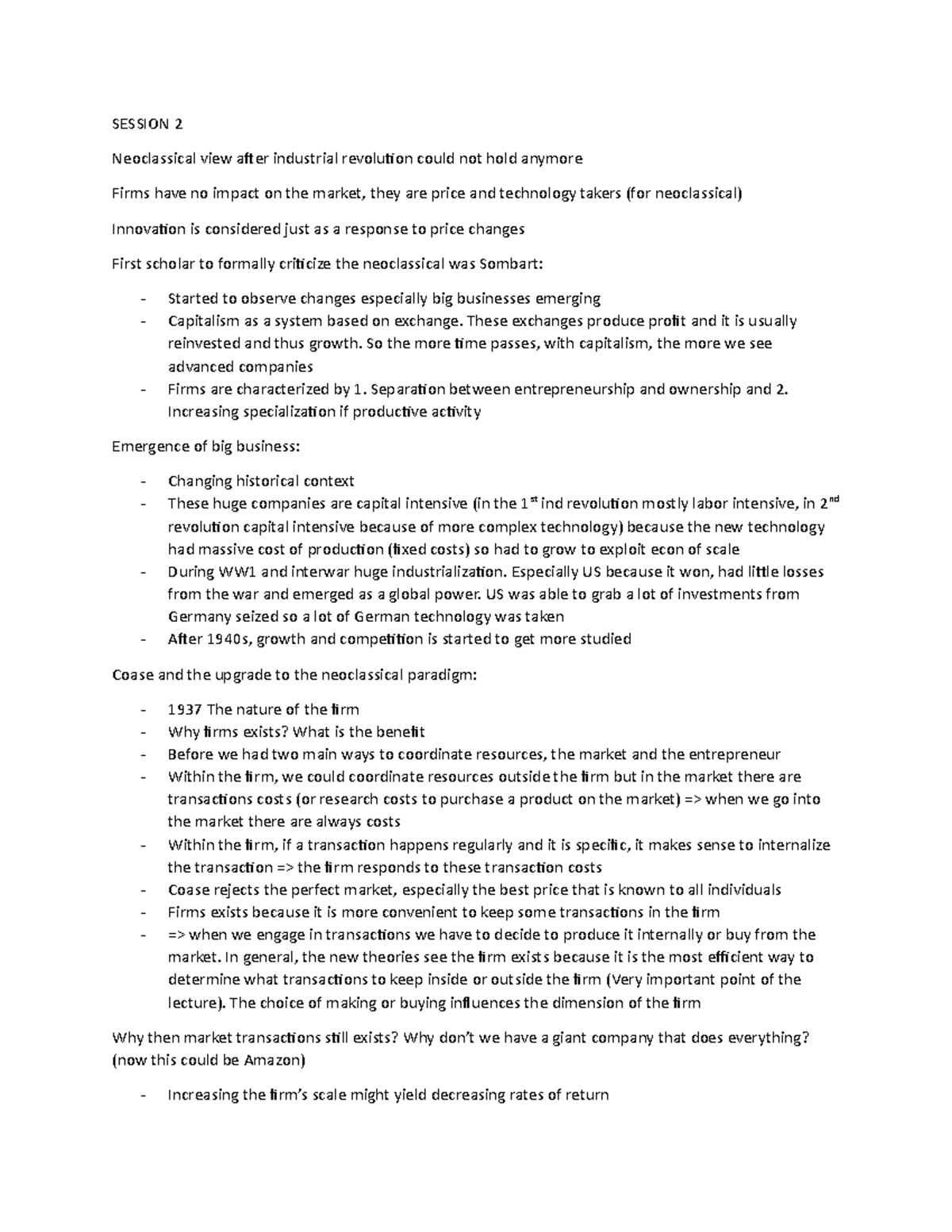 Business History - Class notes with slides - SESSION 2 Neoclassical ...