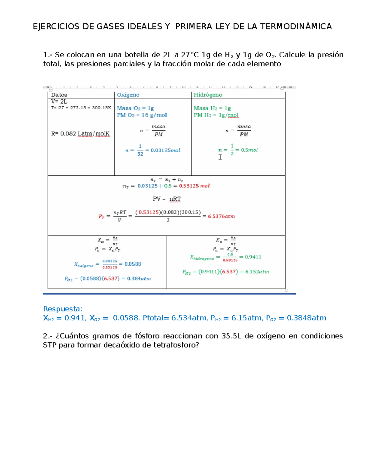 Ejercicios DE Gases Ideales y termodinámica Resueltos - EJERCICIOS DE GASES IDEALES Y PRIMERA ...