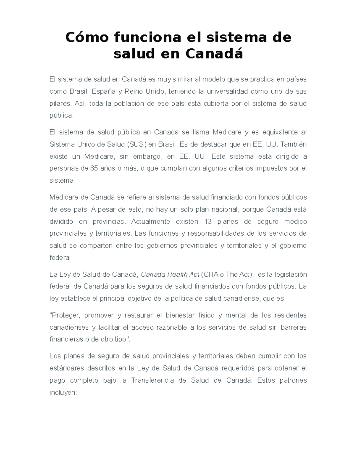 Cómo funciona el sistema de salud en Canadá - Cómo funciona el sistema ...