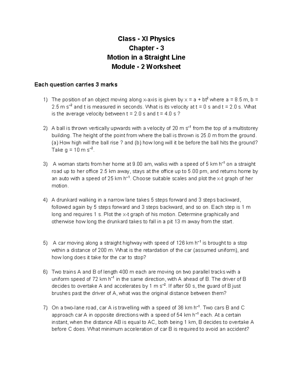 Motion in a straight line - Class - Xl Physics Chapter - 3 Motion in a ...