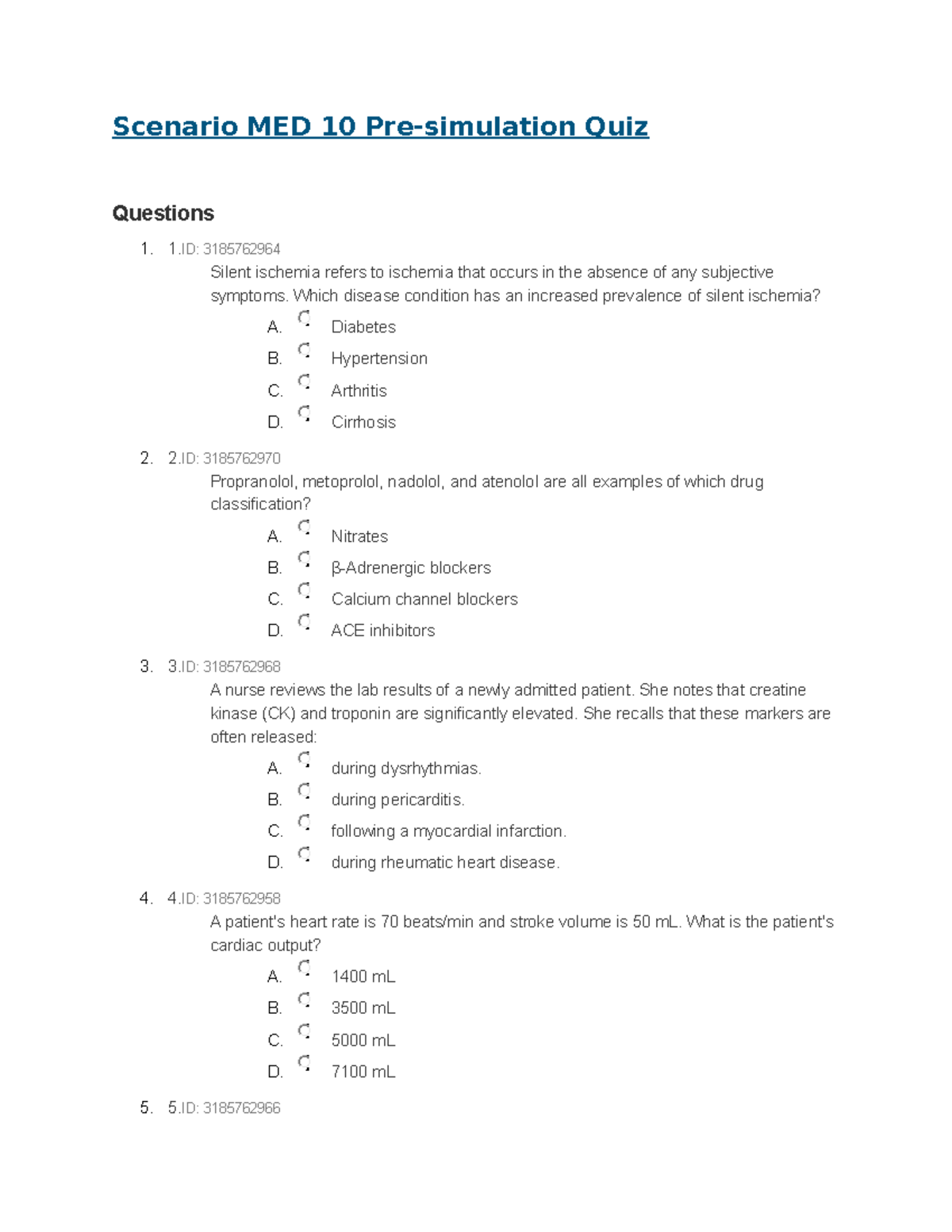 Pre-SIM Quiz - Scenario MED 10 Pre-simulation Quiz - Scenario MED 10 ...