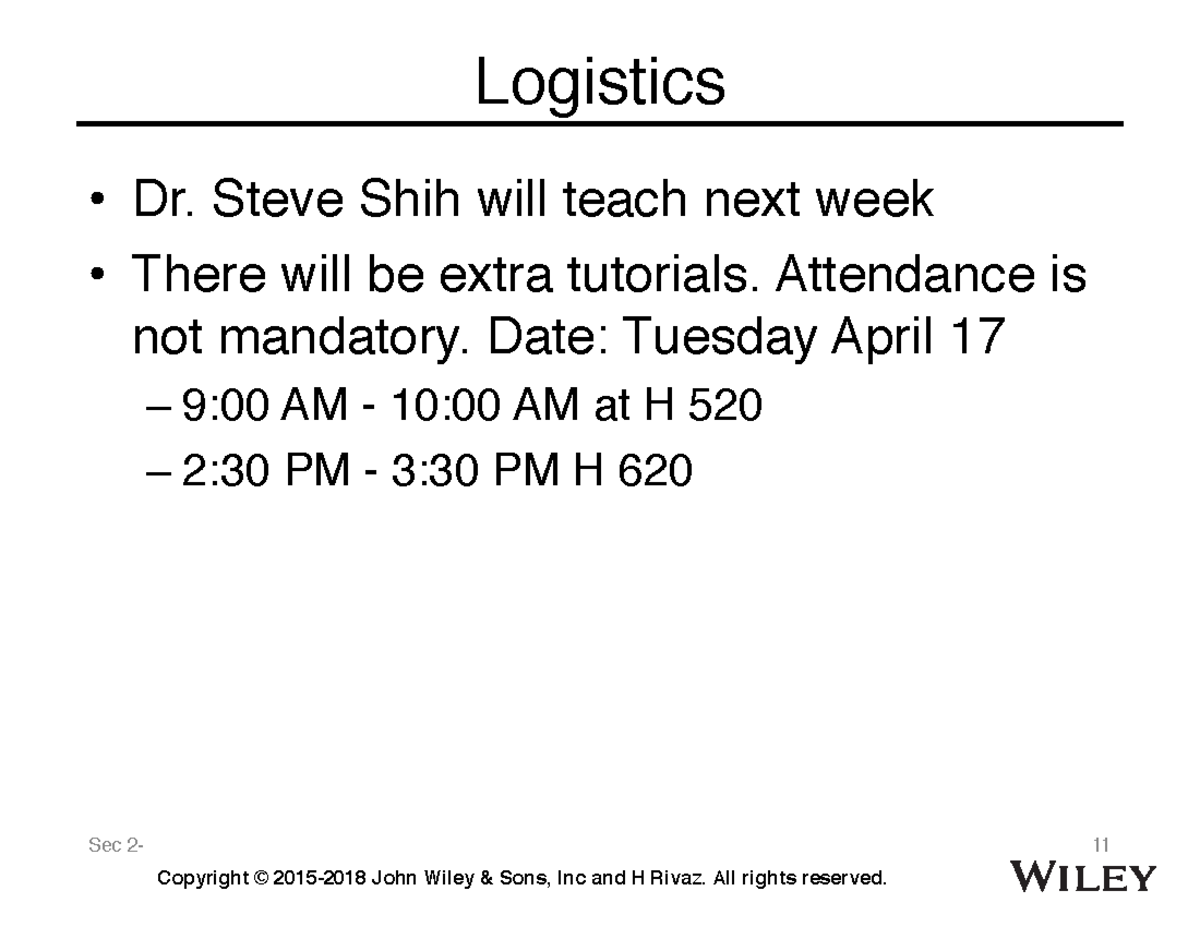 Lecture notes Ch9W12 - Logistics • Dr. Steve Shih will teach next week ...