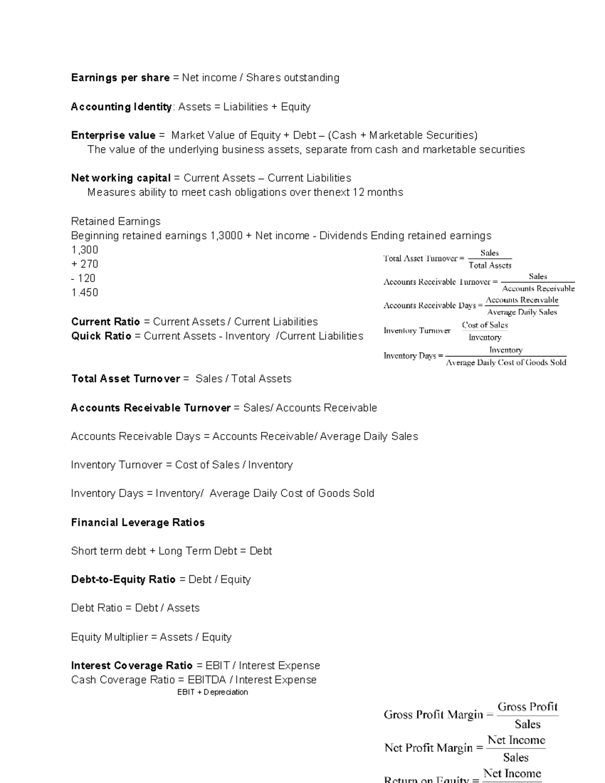Finance Formulas - ... - Earnings per share = Net income / Shares ...