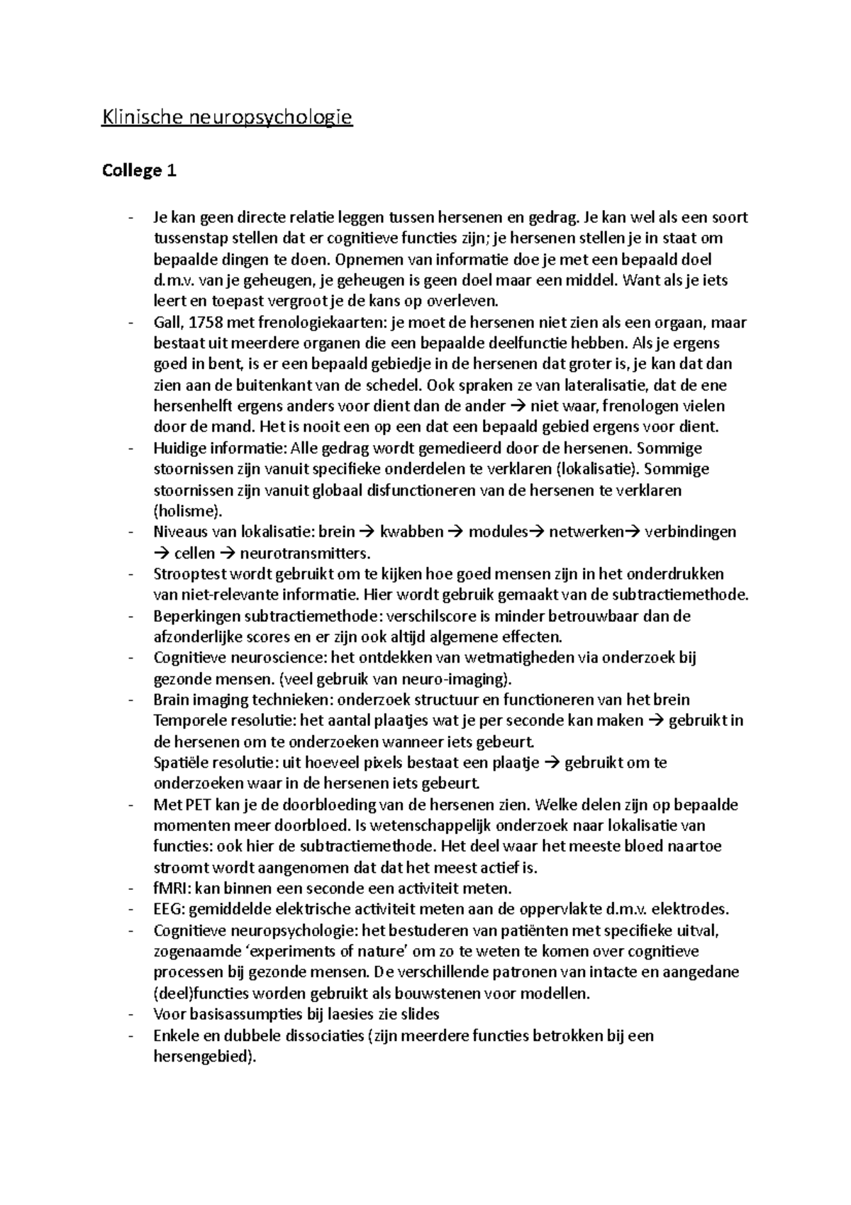 Klinische Neuropsychologie Aantekeningen Klinische Neuropsychologie