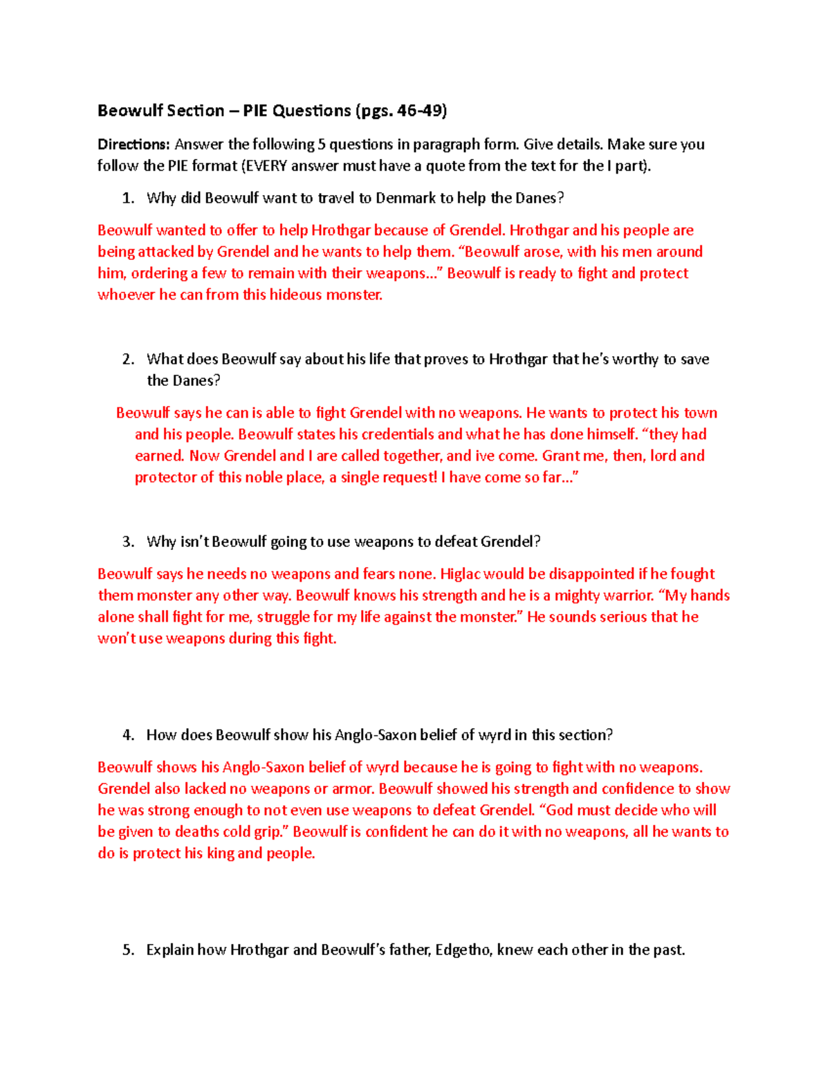 Beowulf Section PIE Questions - Beowulf Section – PIE Questions (pgs ...