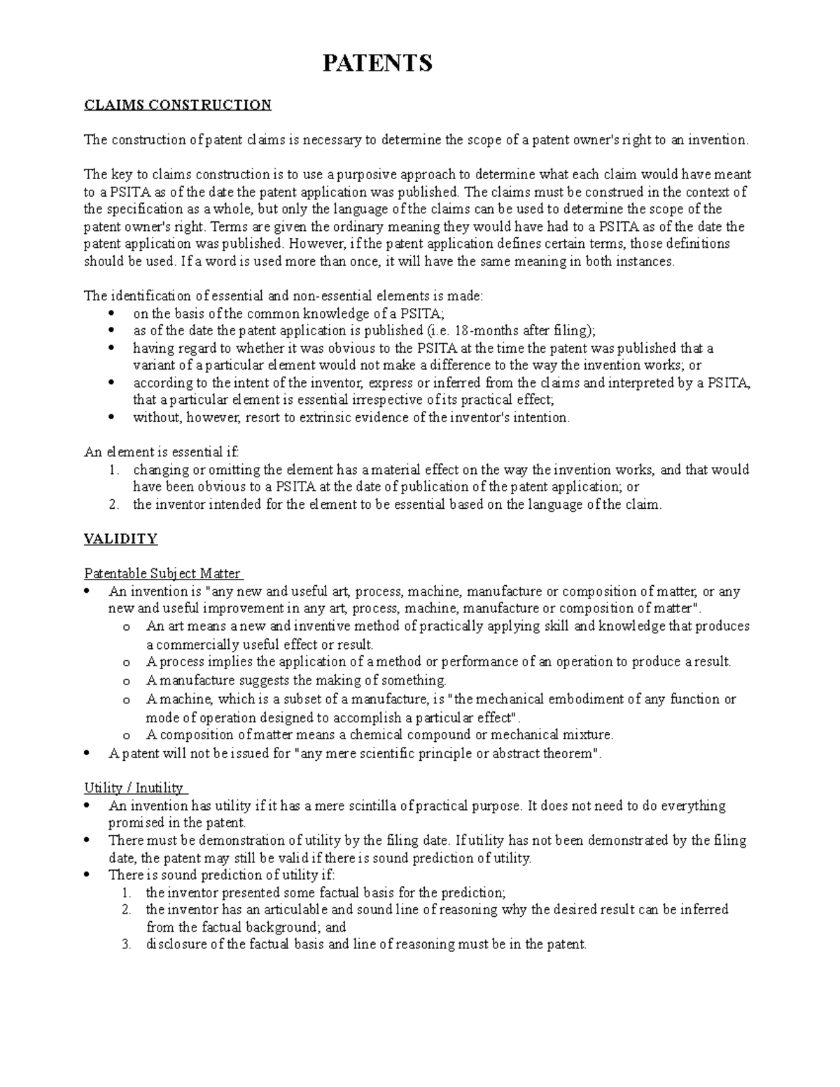 Patent Trade Secrets Law Map - Cameron Spring 2019 - PATENTS CLAIMS ...