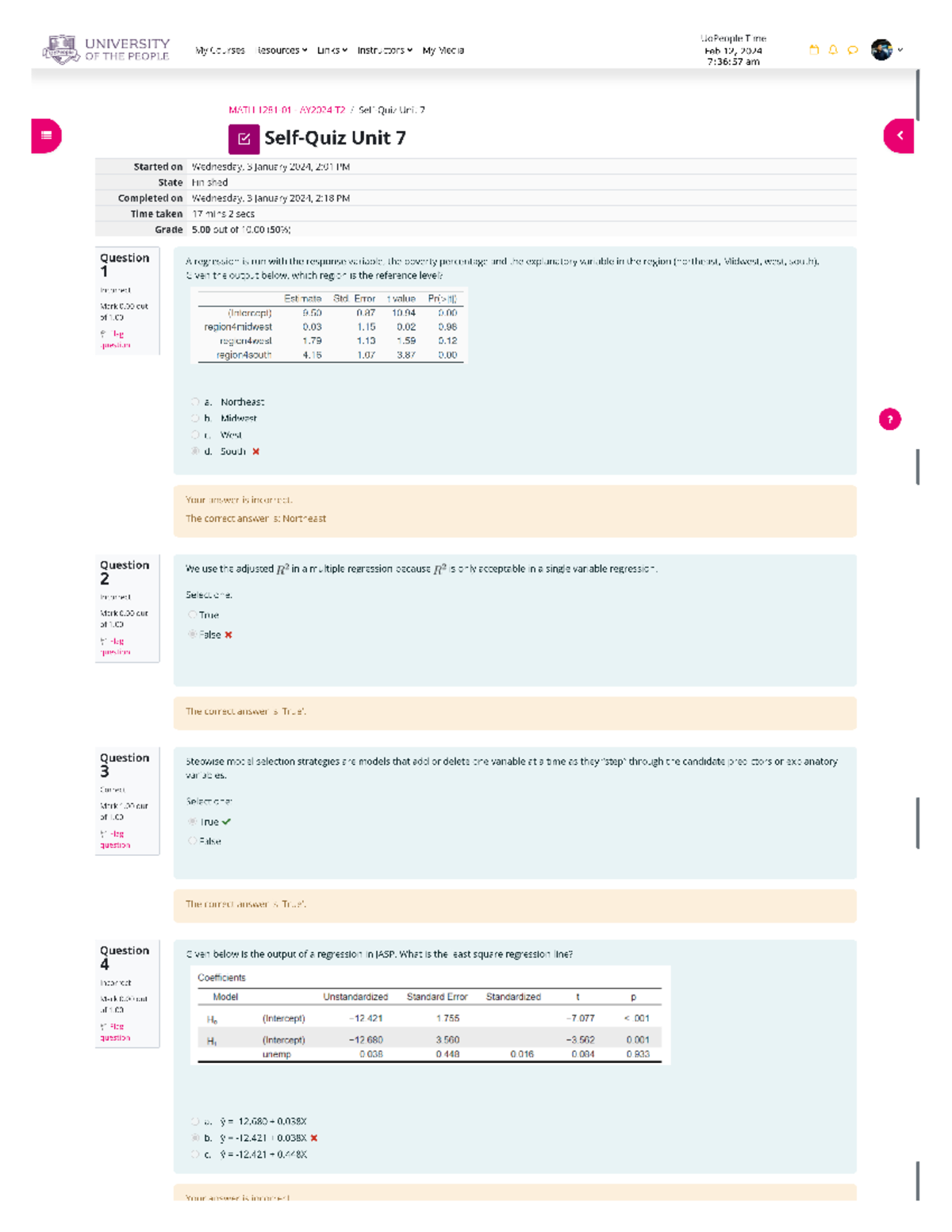 Unit 7 self quiz - Self quiz - MATH 1281 - Studocu