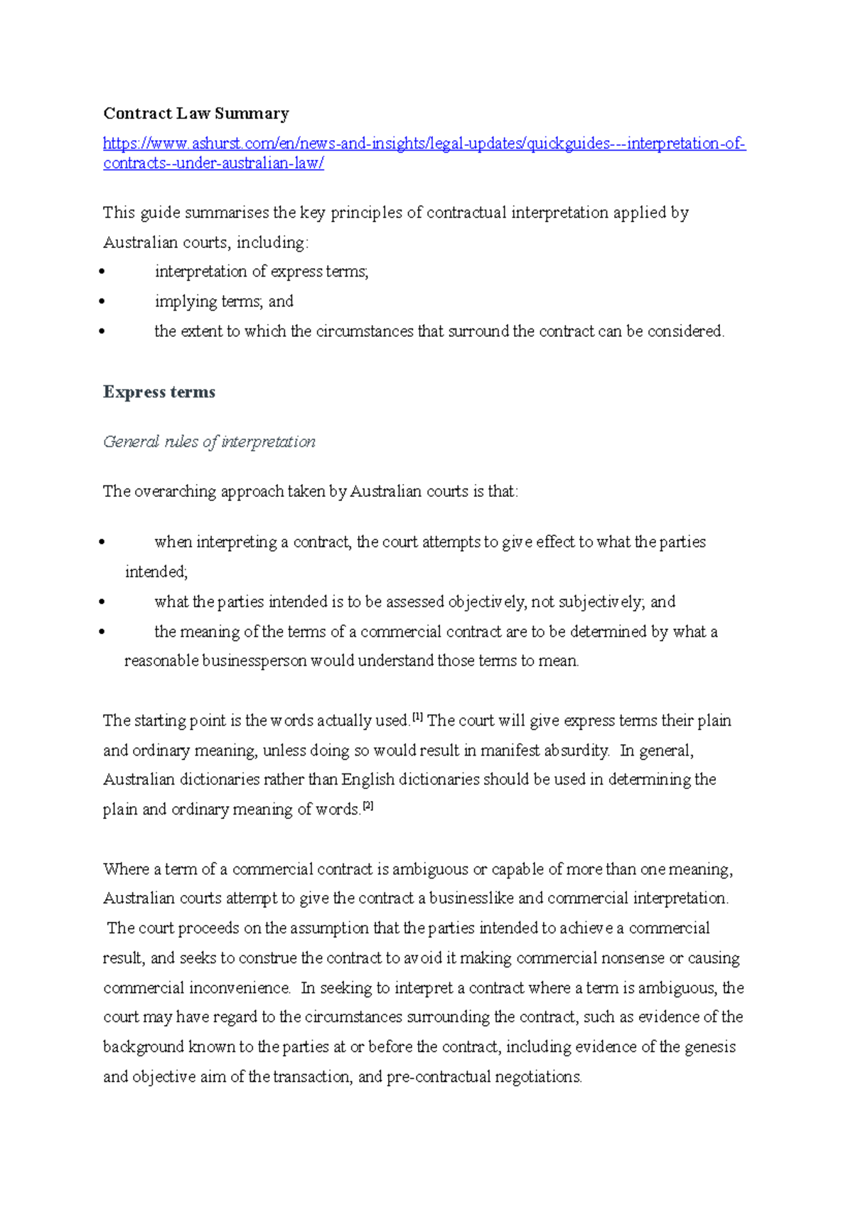 Contract Law Summary - Contract Law Summary - Studocu