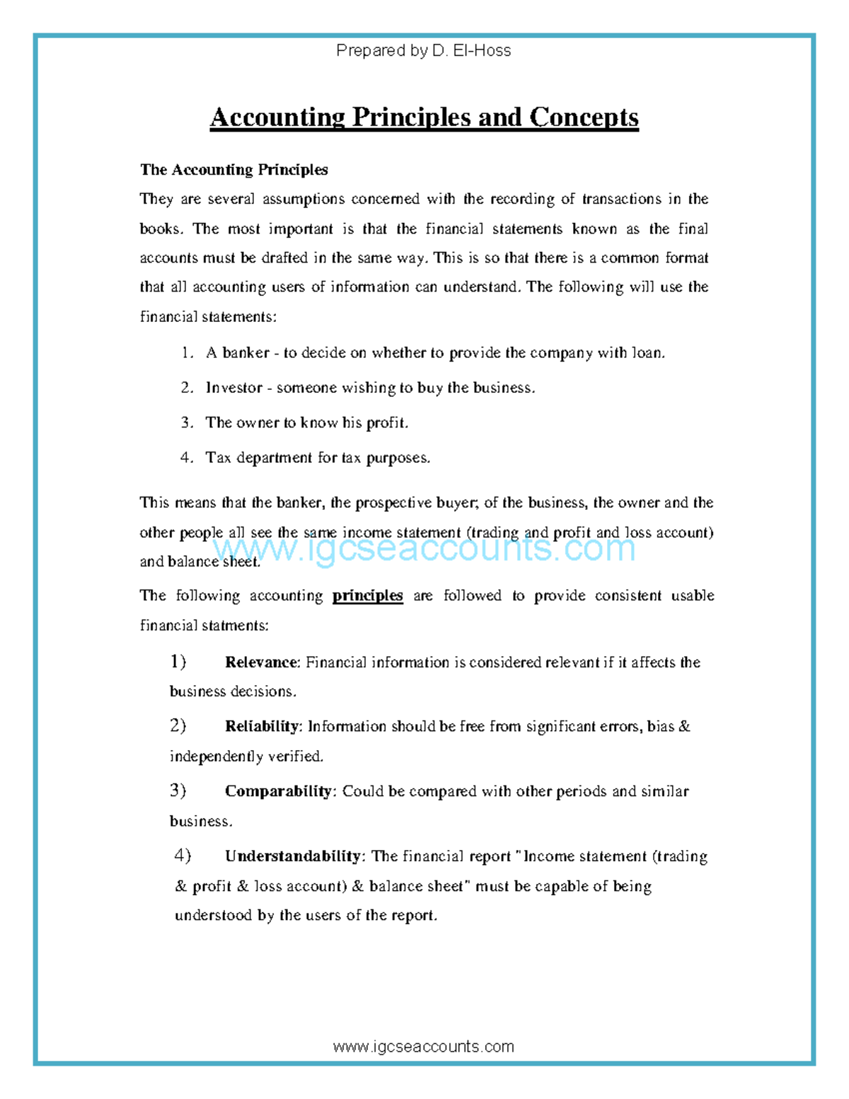 Group 7 Exercise 1 - ECON - Accounting Principles and Concepts The ...