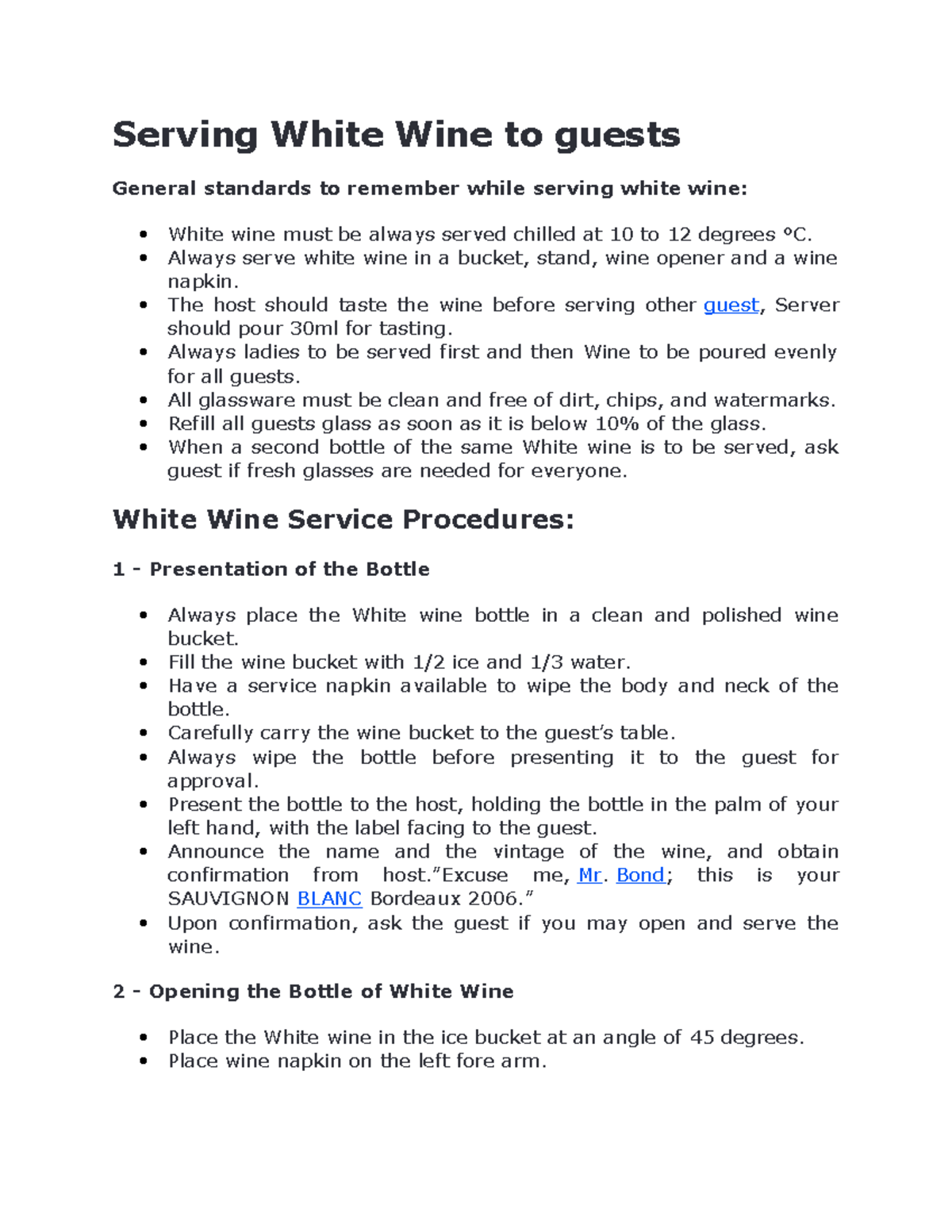 Serving White Wine to guests sfsdas fcsfa - Serving White Wine to ...