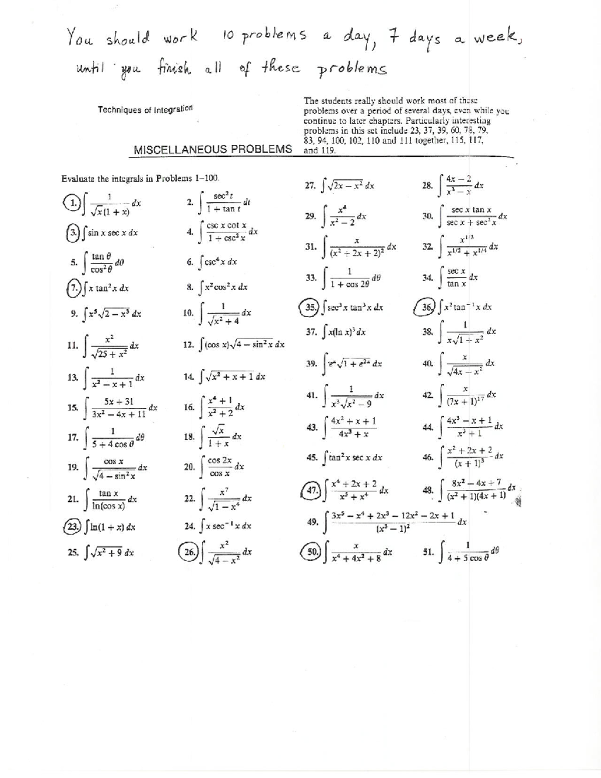 Calculus challenge - 100 integrals challenge - Studocu