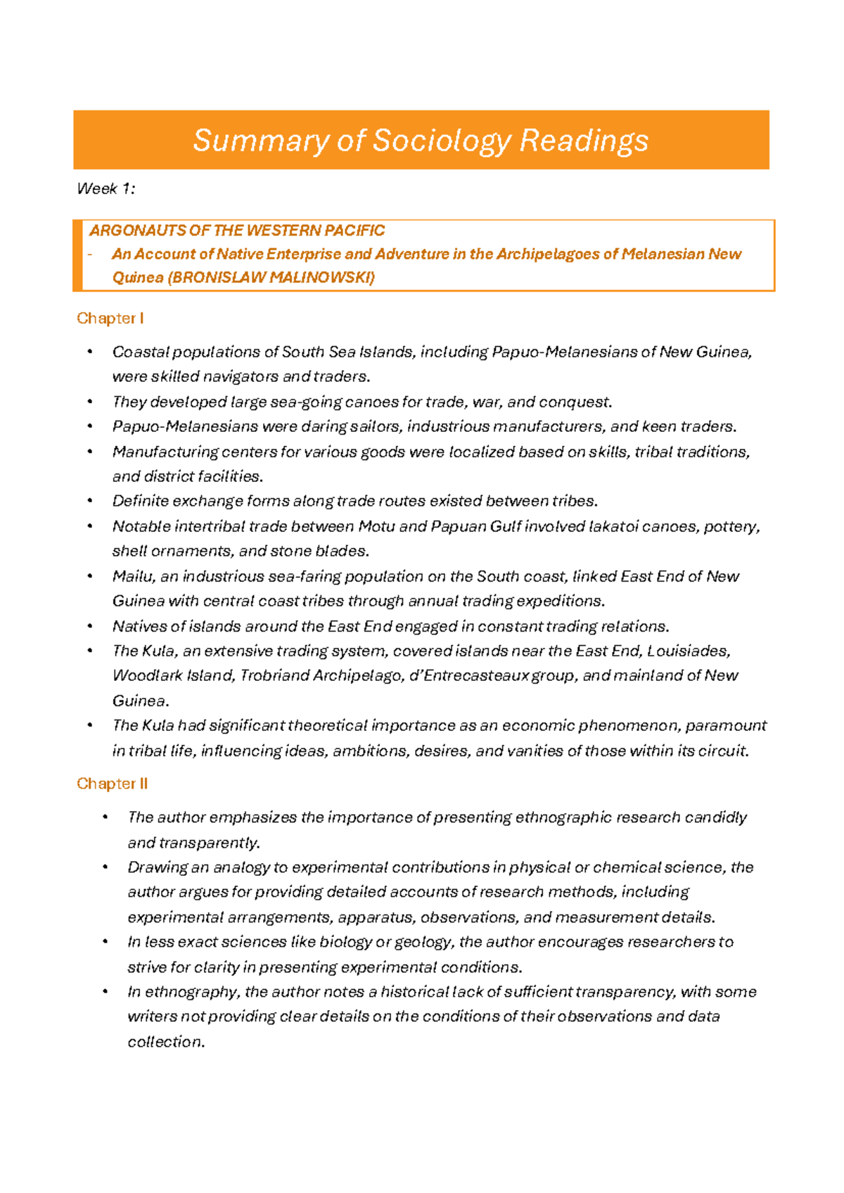 Summary of Sociology Readings(1-14) - Summary of Sociology Readings ...