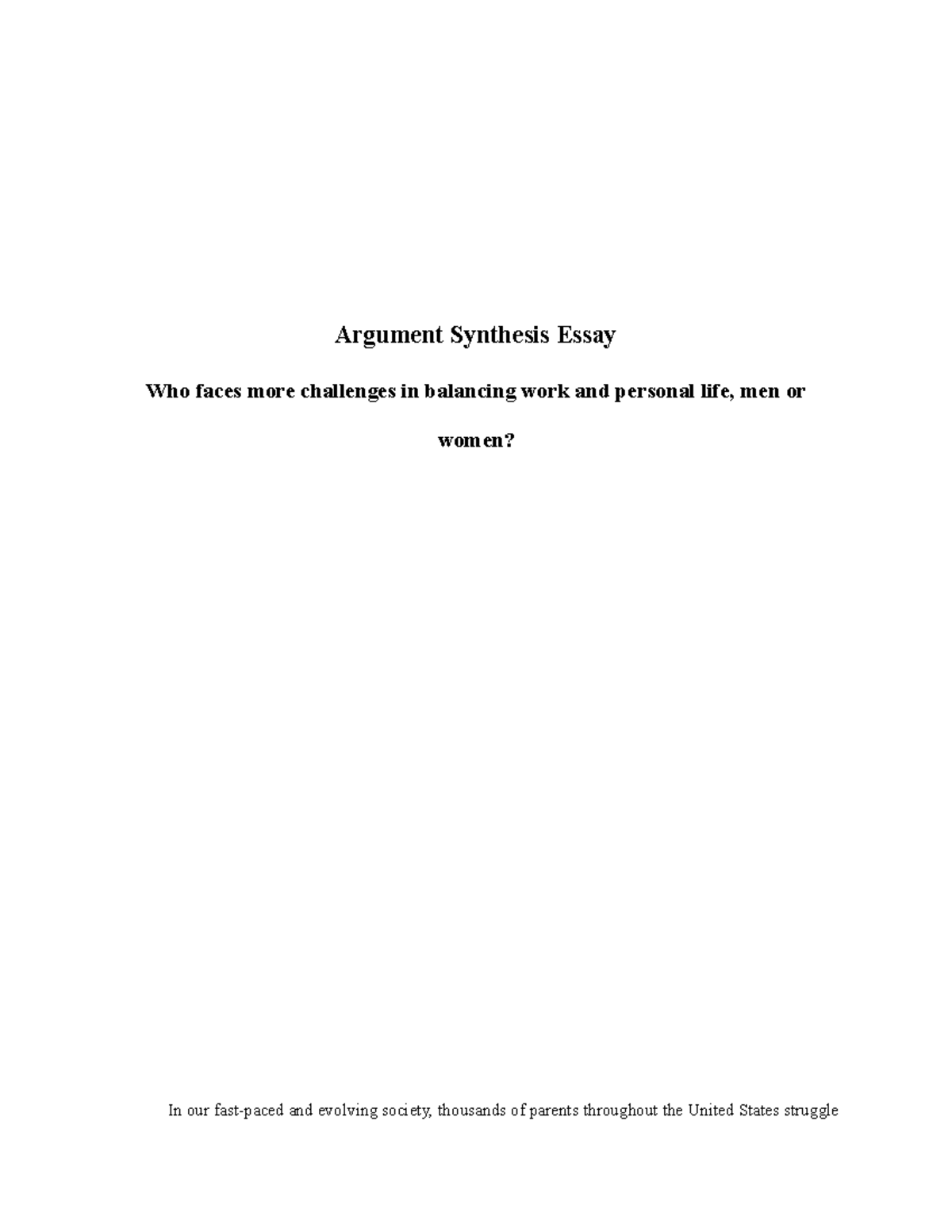 Final Argument Synthesis Essay - Argument Synthesis Essay Who faces ...