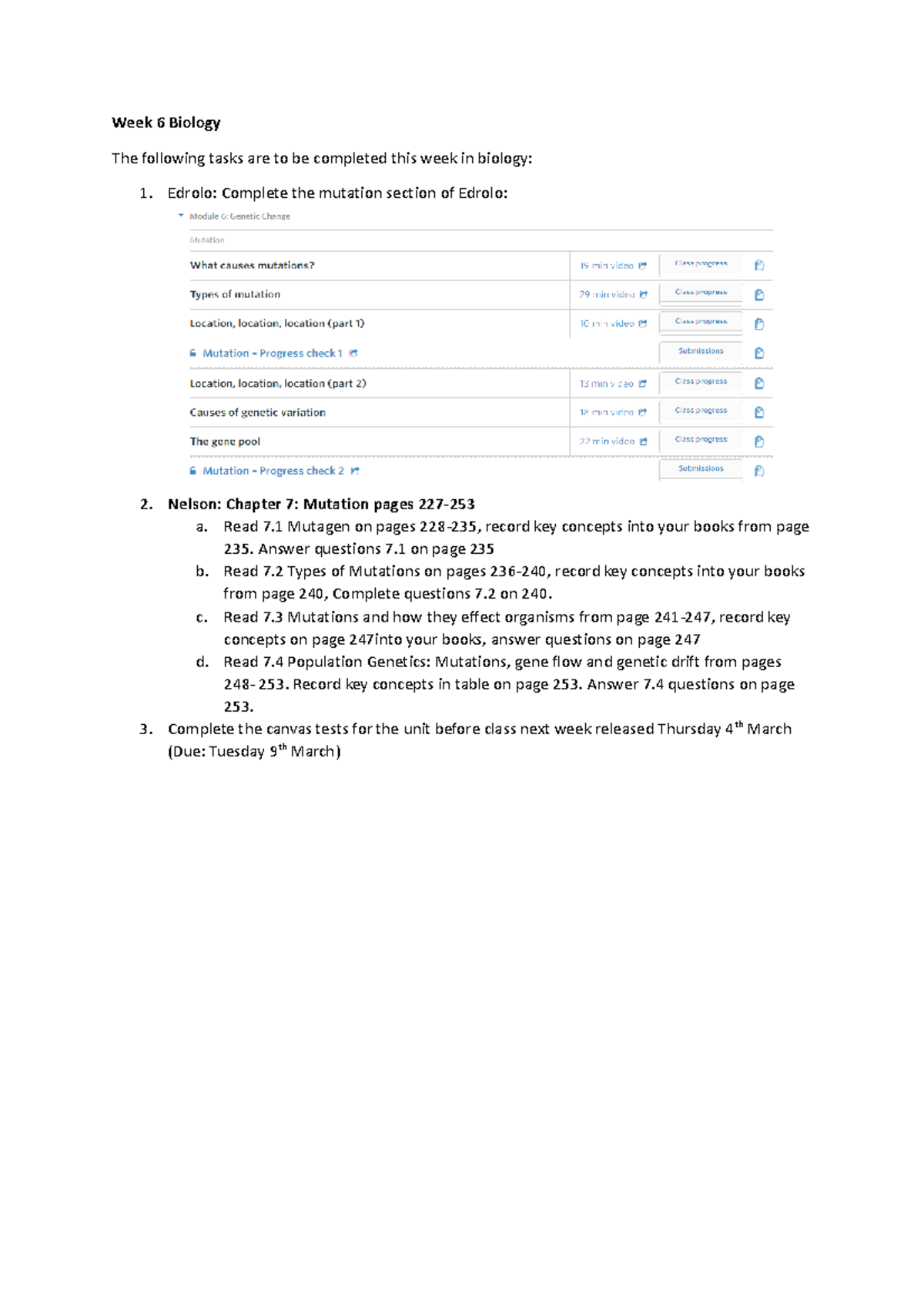 Week 6 Biology Worklist - Week 6 Biology The following tasks are to be ...