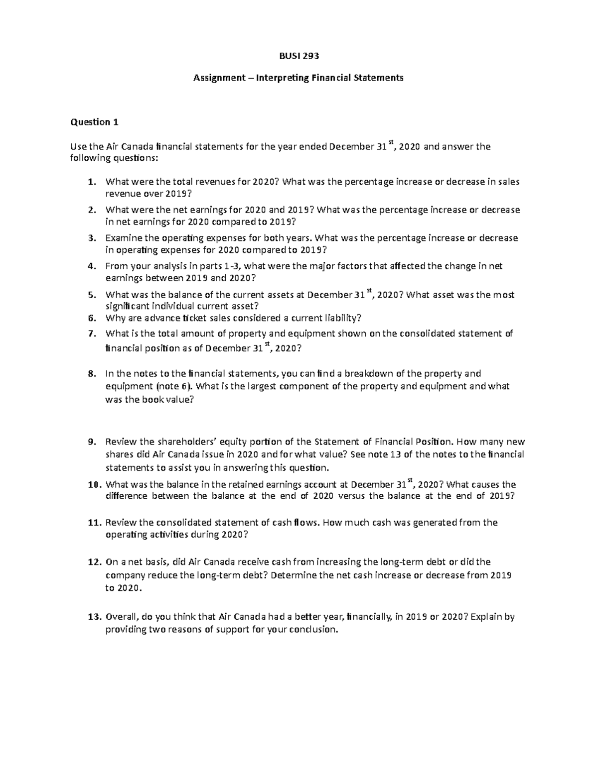 Assignment - Financial Statement Analysis- Summer 2021-1 - BUSI 293 ...