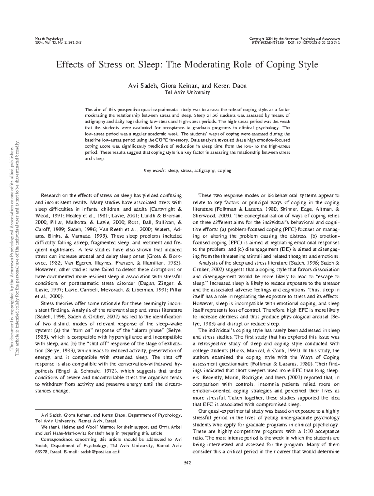 Article 1 - yea - Effects of Stress on Sleep: The Moderating Role of ...
