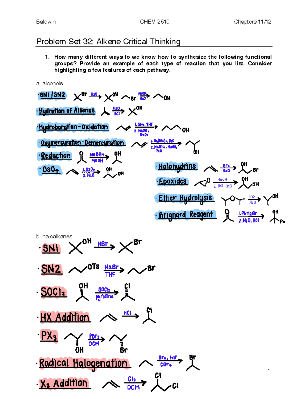 PS32-Alkene Critical Thinking - 1 Problem Set 32: Alkene Critical ...