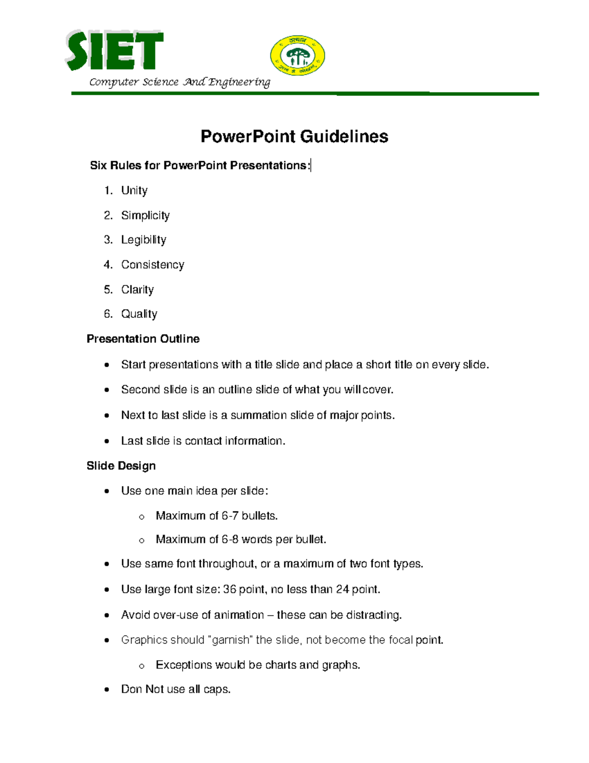 Power Point Guidelines - Computer Science And Engineering PowerPoint ...