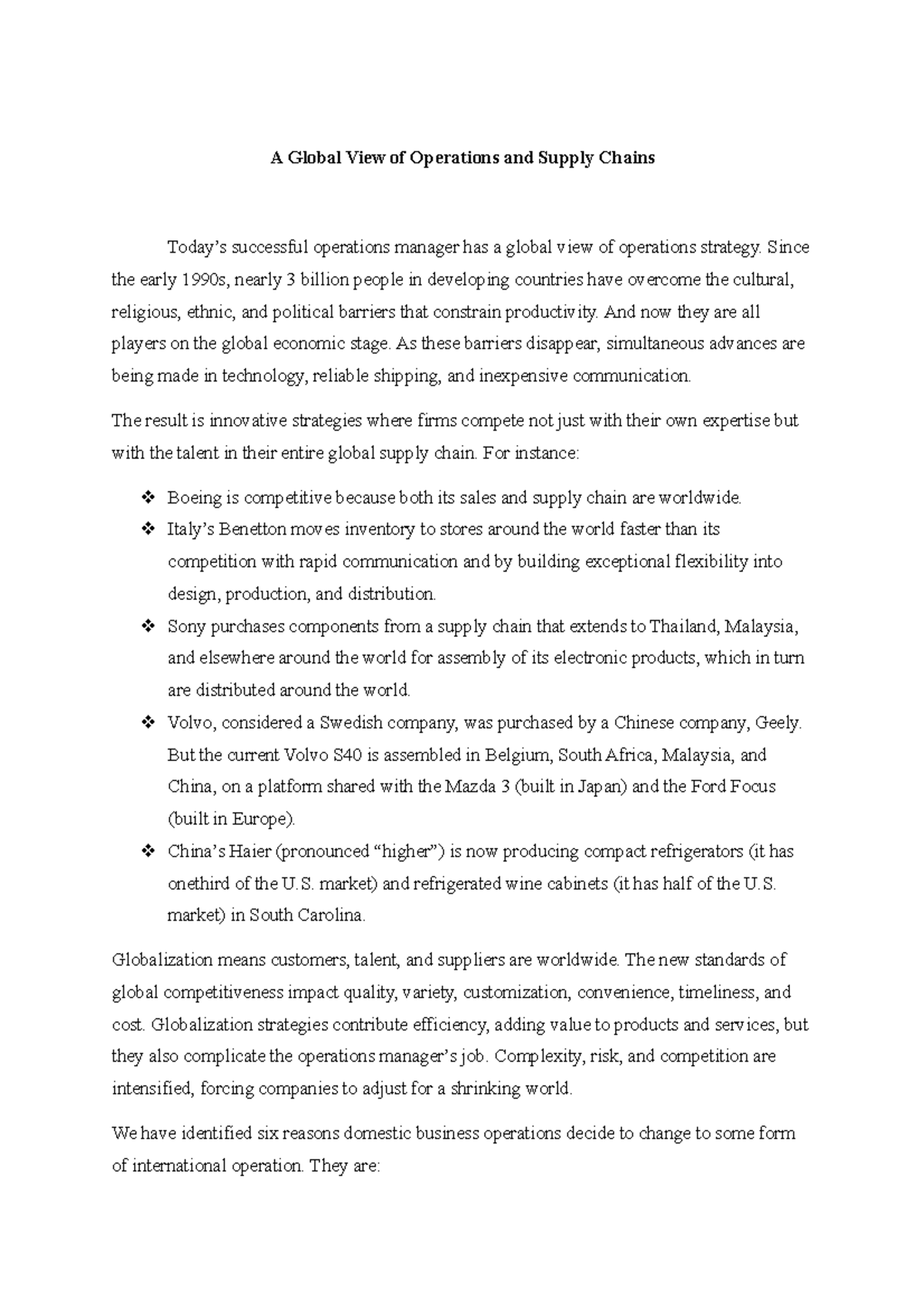 A Global View of Operations and Supply Chains - A Global View of ...