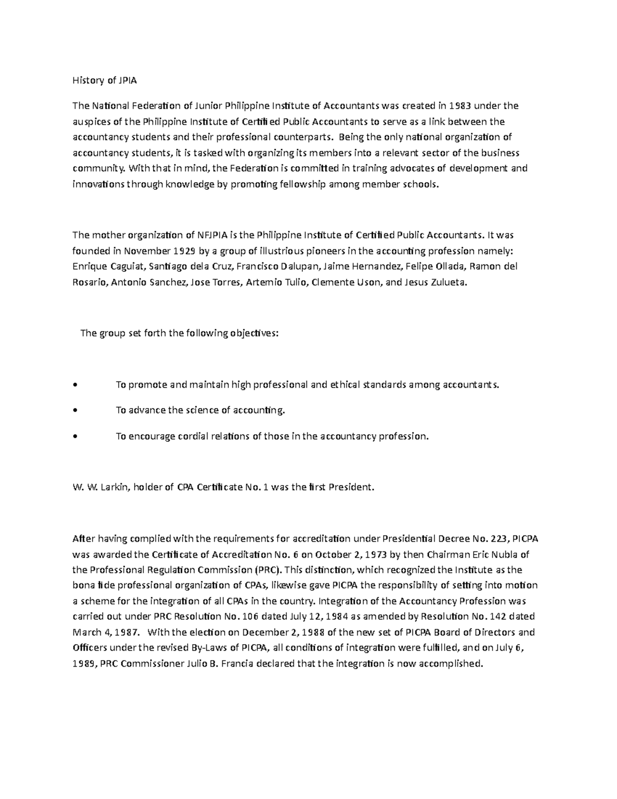 History-JPIA - None - History of JPIA The National Federation of Junior ...