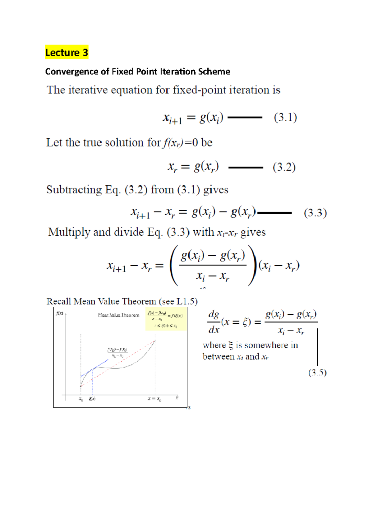 Lecture 3 - Lecture 3 Convergence of Fixed Point Iteration Scheme This ...