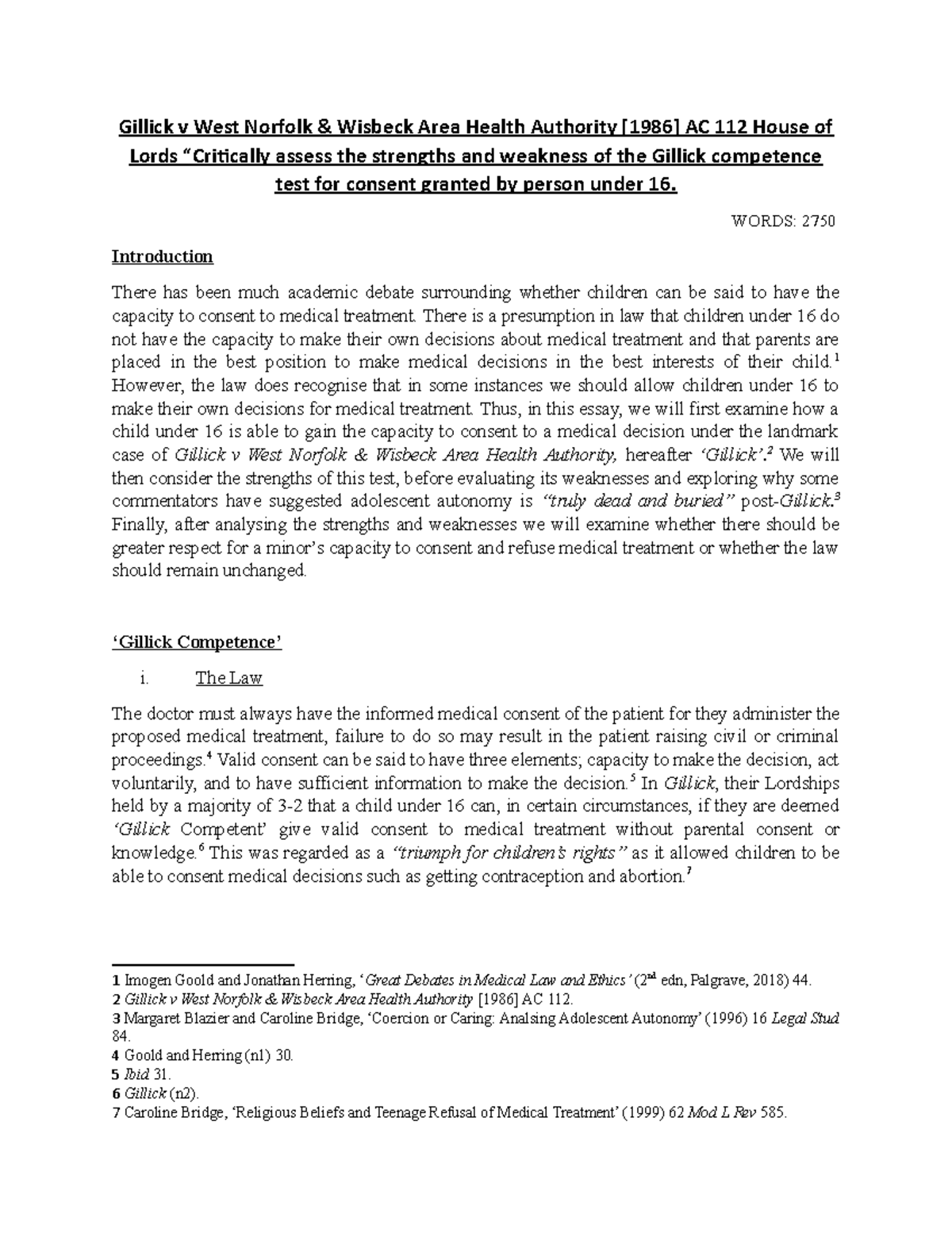 Critically assess the strengths and weakness of the Gillick competence ...