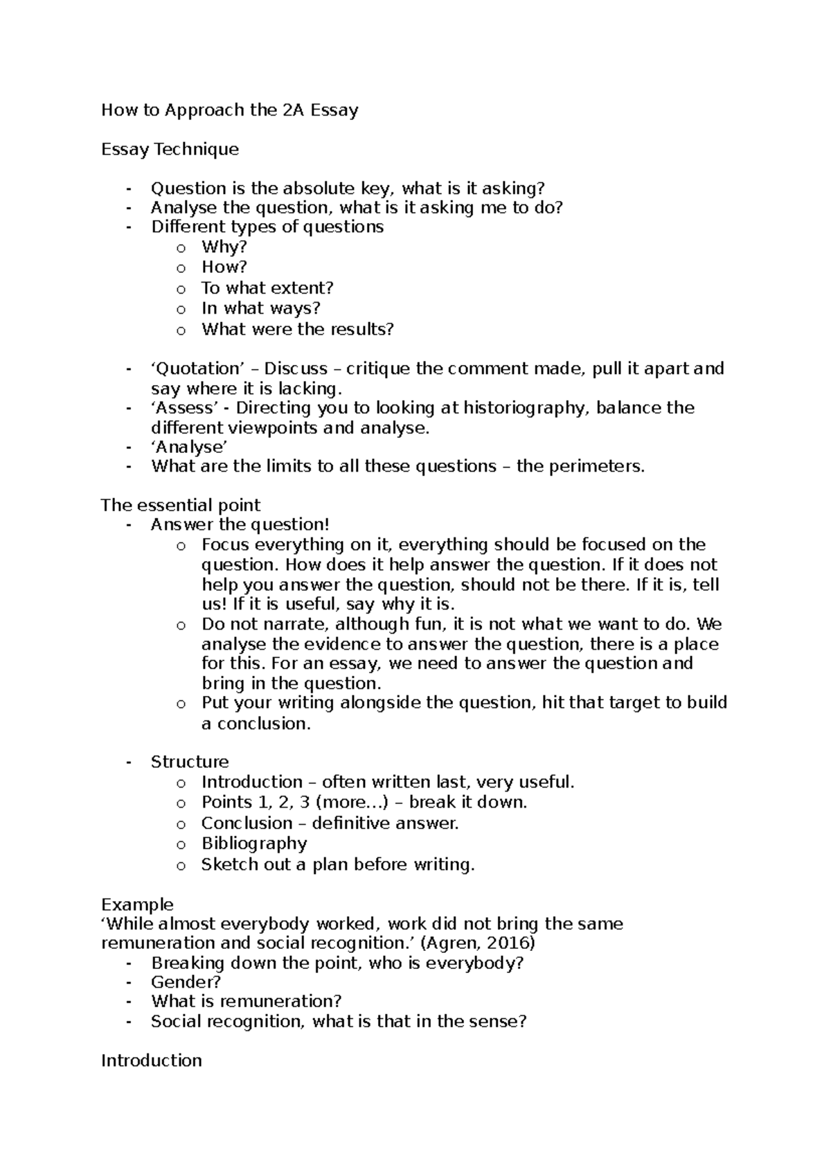 How to Approach the 2A Essay - ‘Assess’ - Directing you to looking at ...
