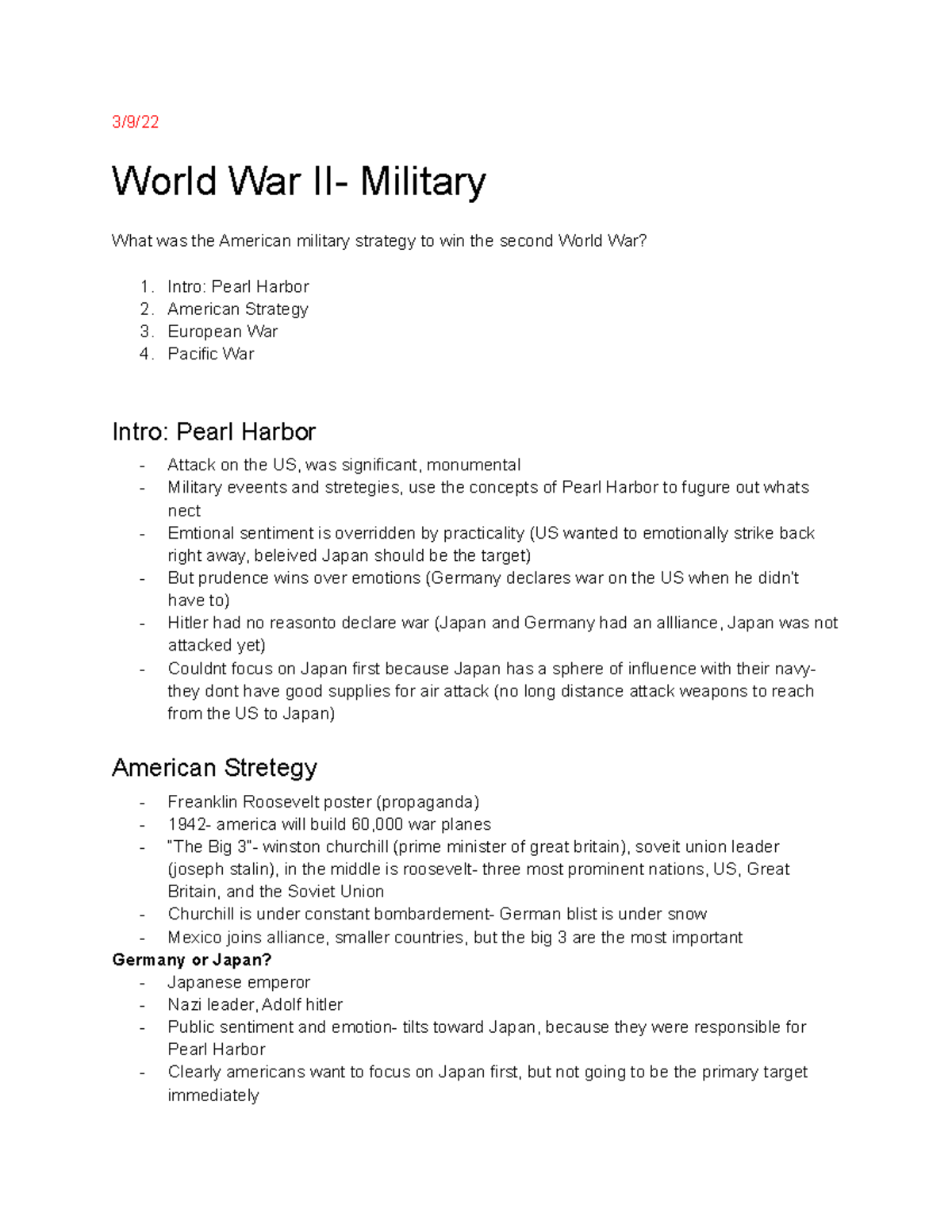 World War II (Military), Pearl Harbor, American Strategy, European War ...