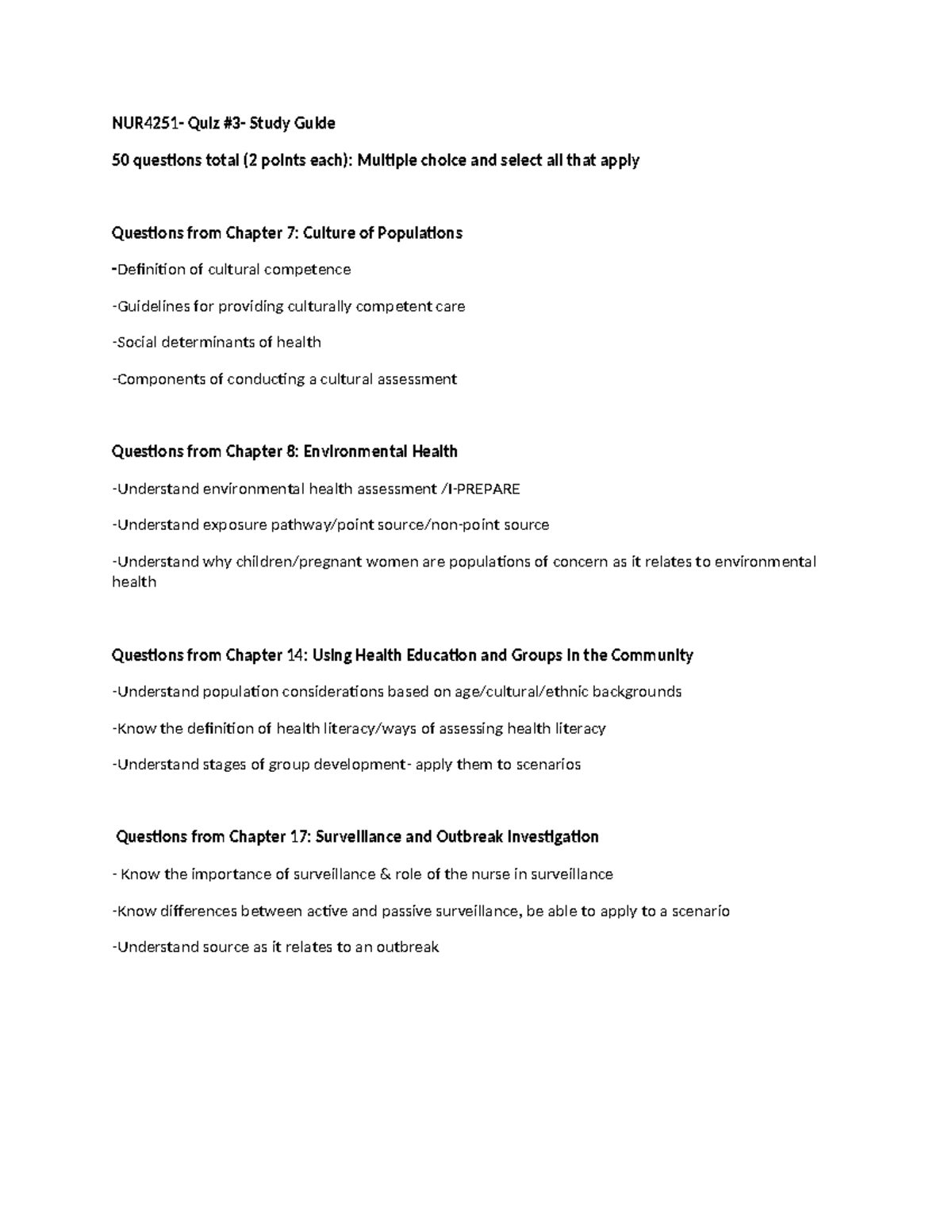 NUR4251-Quiz3- Study Guide - NUR4251- Quiz #3- Study Guide 50 questions ...