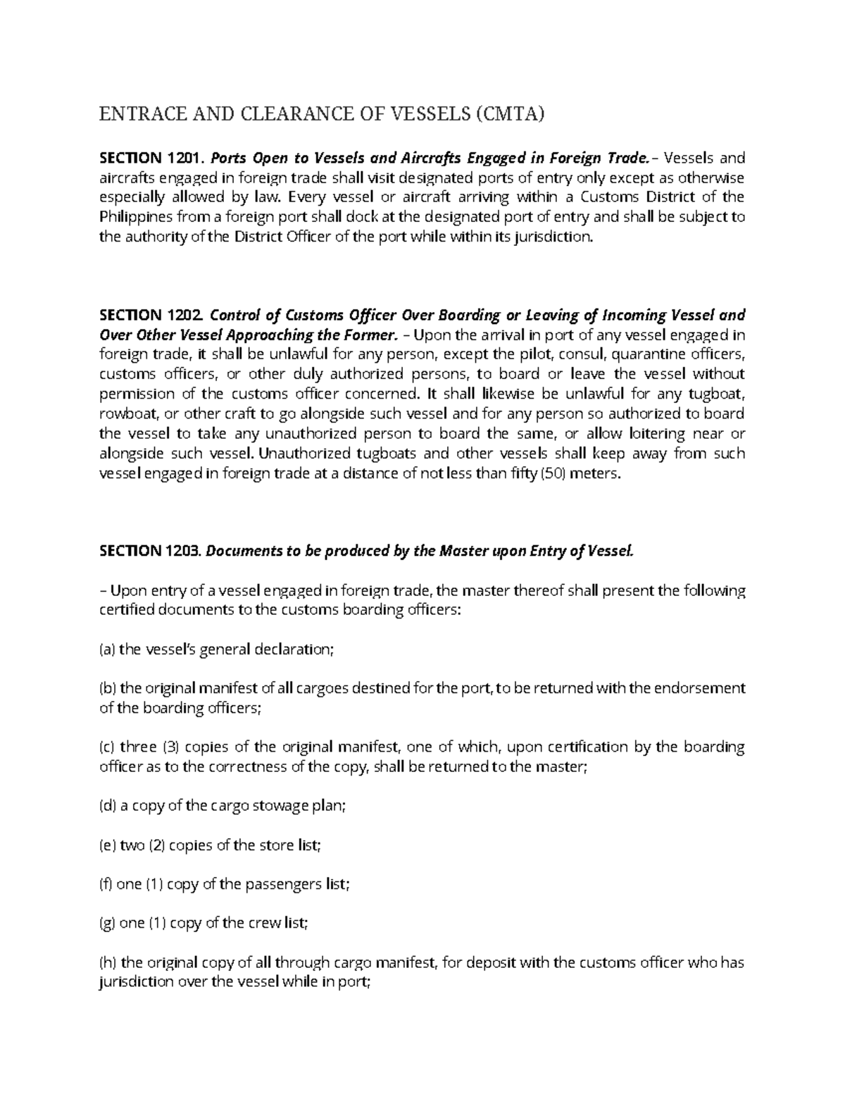 Cochmidtermreviewer - fafasf - ENTRACE AND CLEARANCE OF VESSELS (CMTA ...