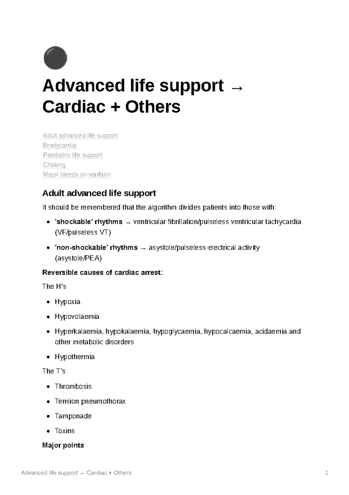 Advanced life support Cardiac Others - ⚫ Advanced life support → ...
