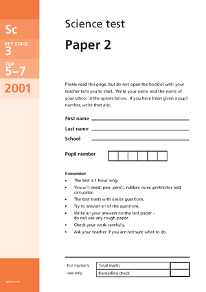 Sci KS3 2002 L3 P1 - KS3 Science paper, full - Sc 2002 Science test ...