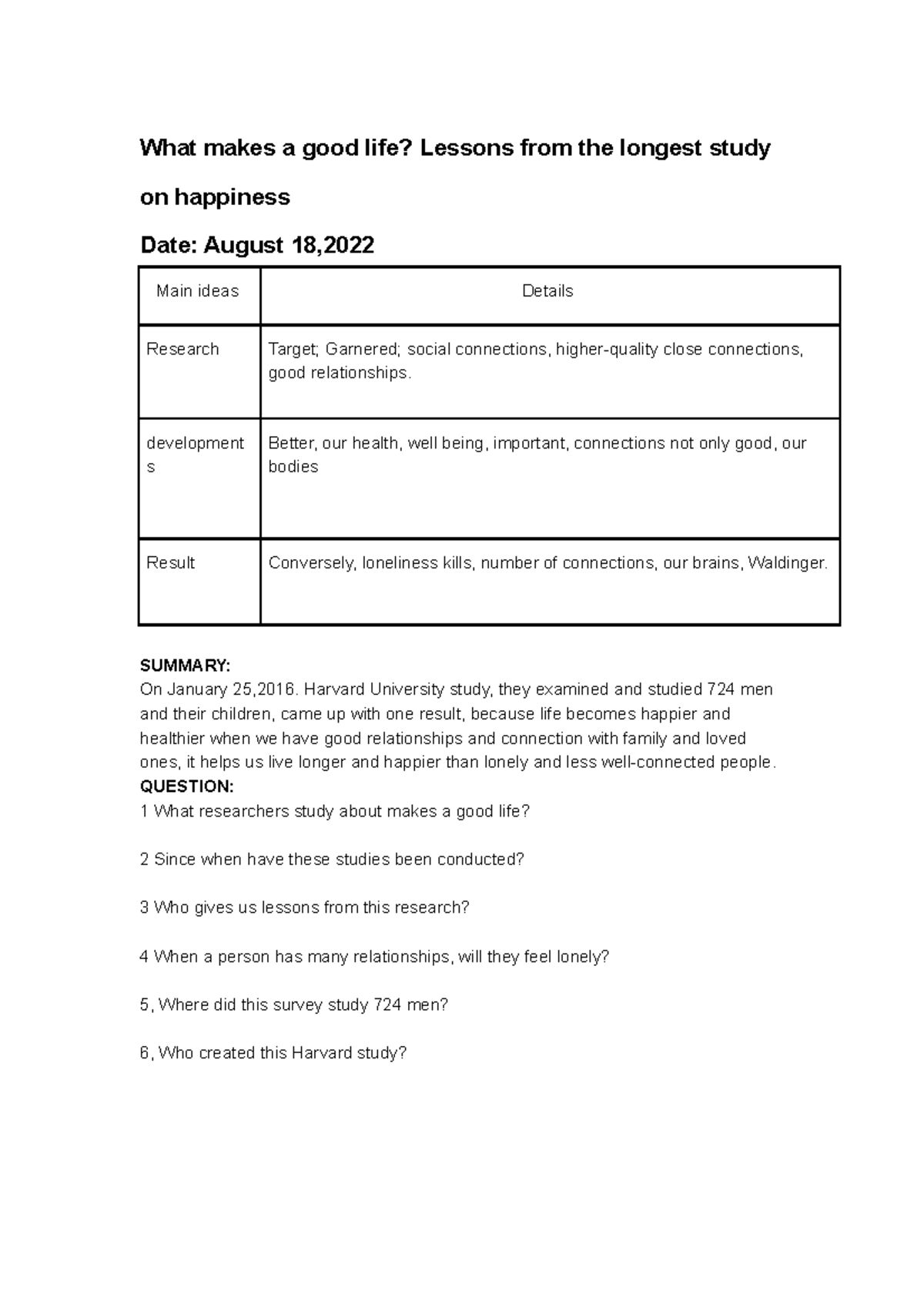 What makes a good life - pt1 - What makes a good life? Lessons from the ...