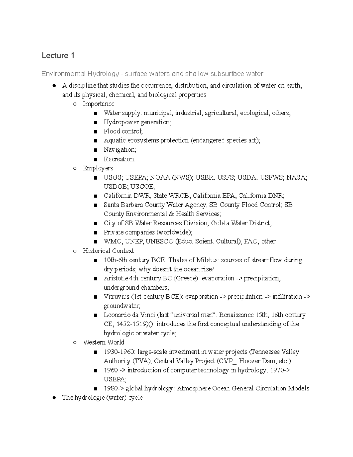 GEOG 112 - Hydrology - Lecture 1 Environmental Hydrology - surface ...