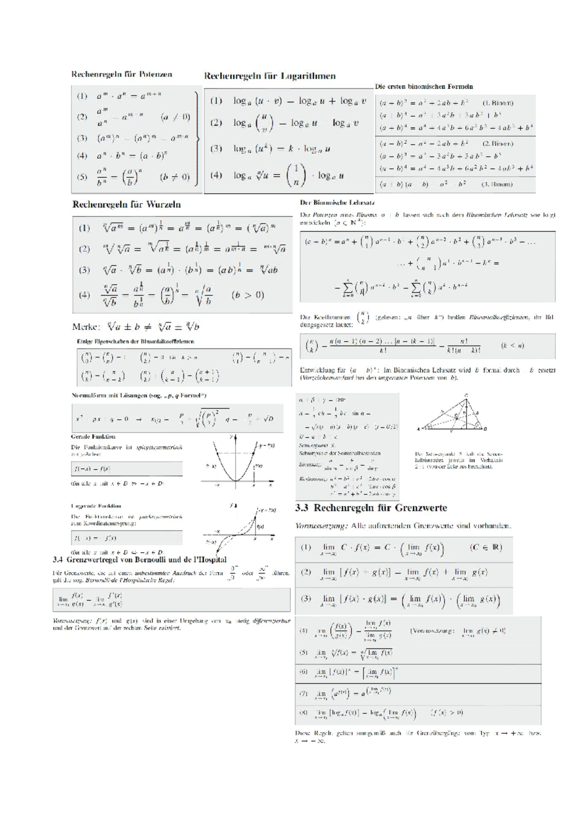 Mathe Formel 1 - Mathematik I - Studocu