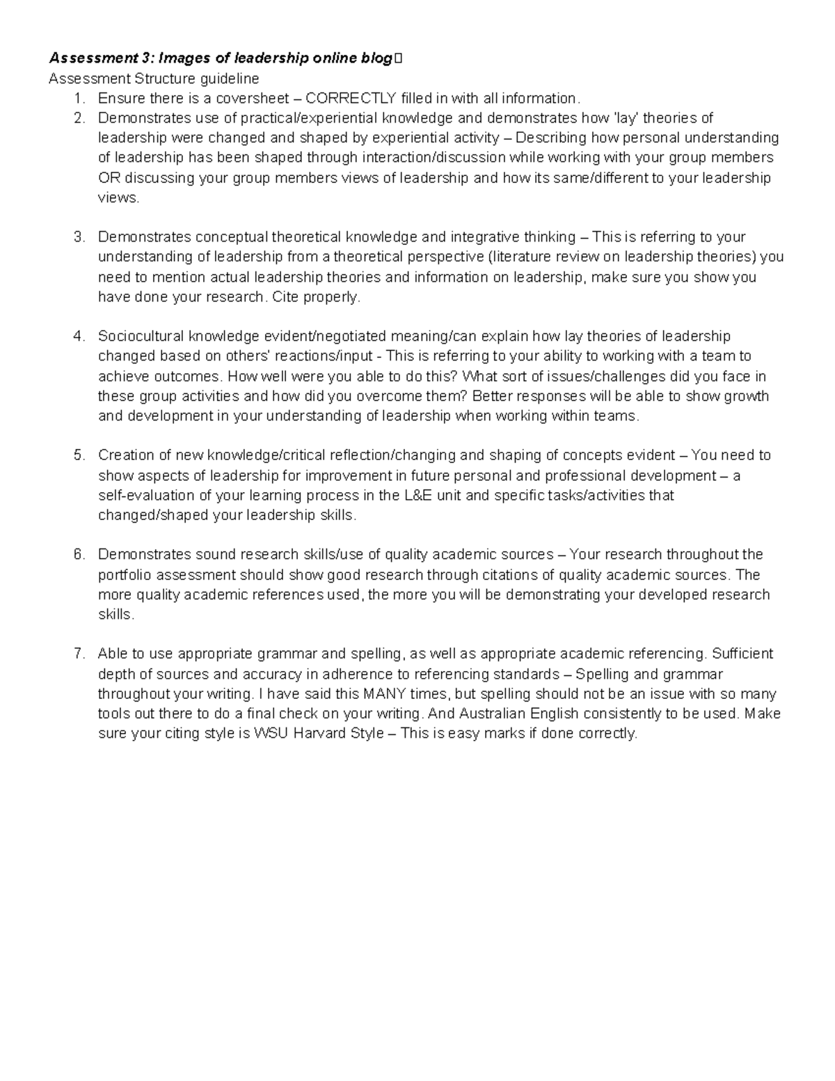 BLOG Instructions - Google Docs - Assessment 3: Images of leadership ...