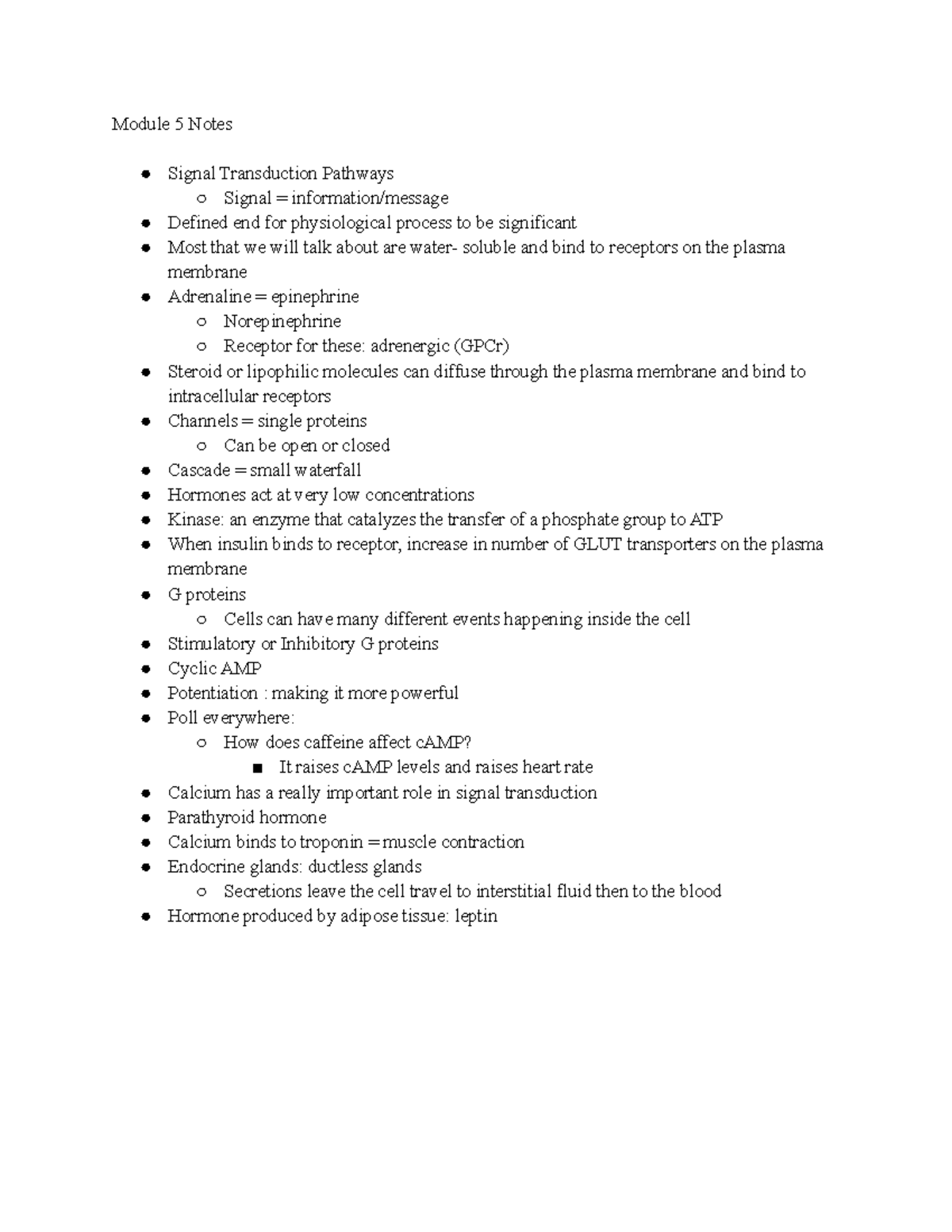 Module 5 Notes - Module 5 Notes Signal Transduction Pathways Signal ...