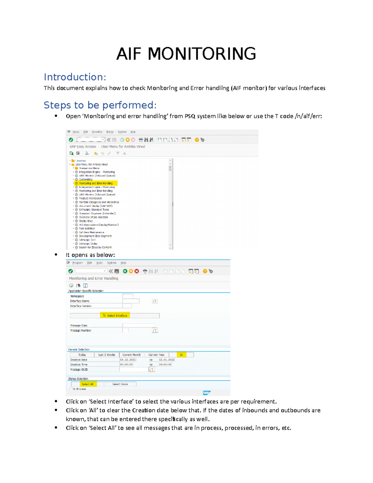 6. AIF Monitoring(All Interfaces like Approval, EPU, Ko Da Ba, PM, NPM ...