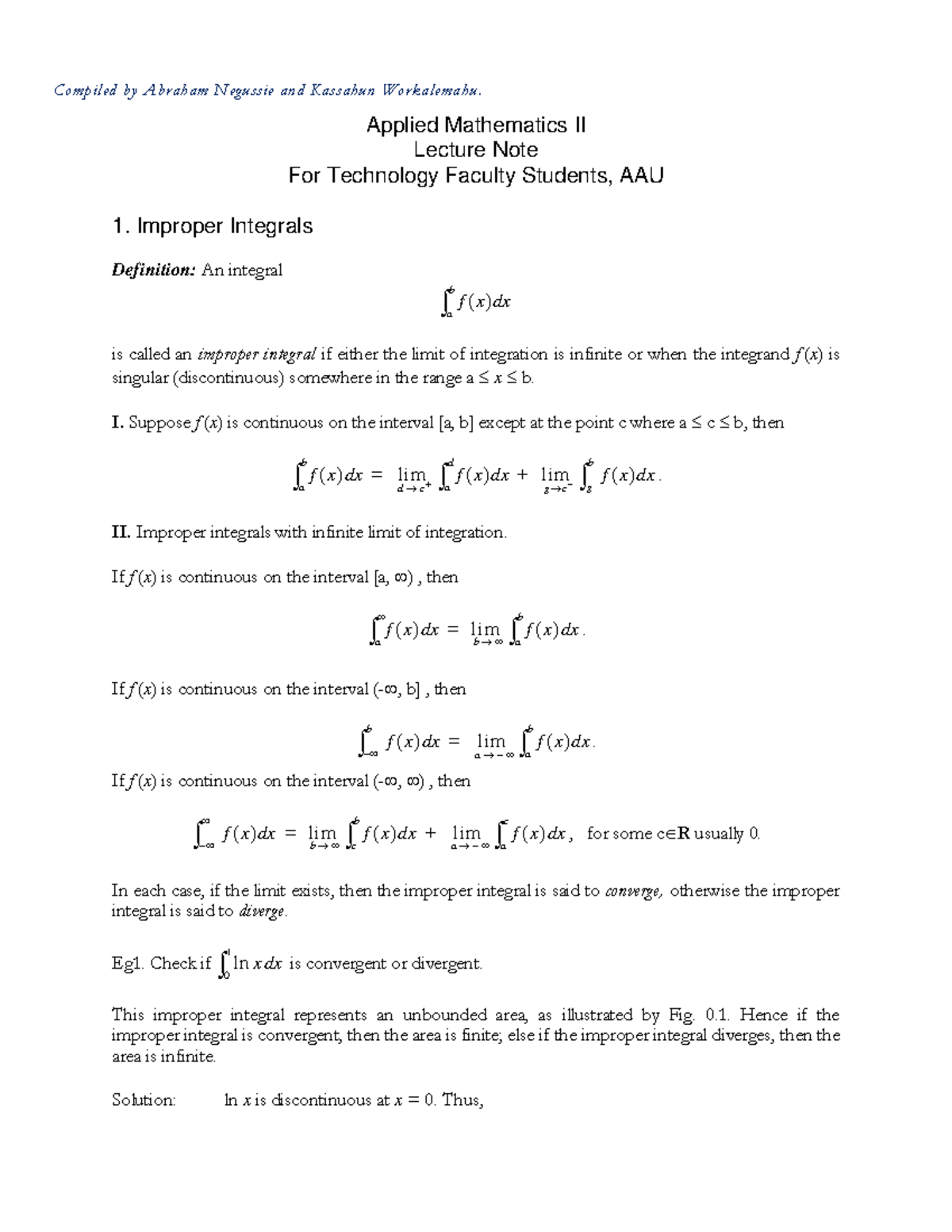 Applied Mathematics II Lecture Notes - Applied Mathematics II Lecture ...